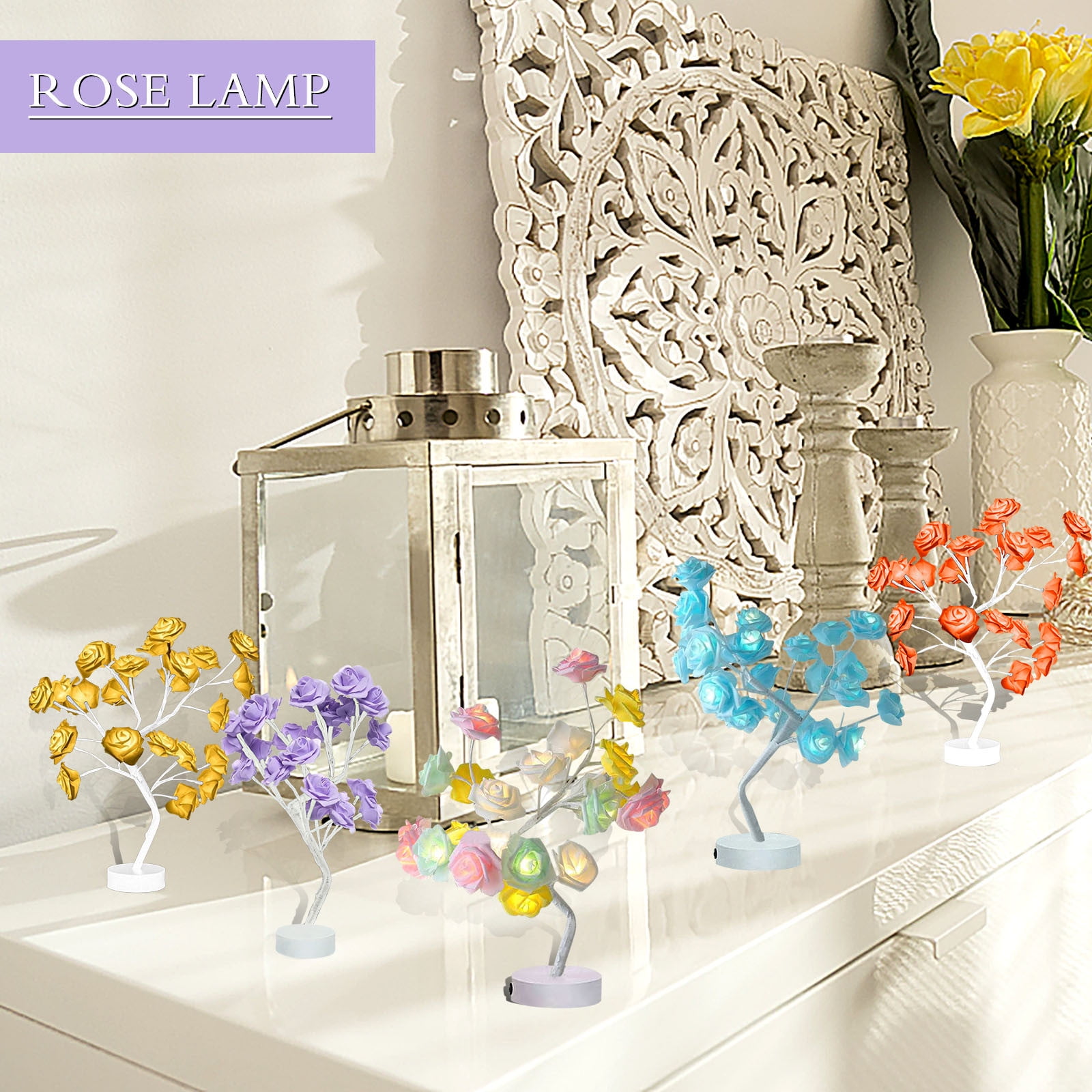 Fufafayo 3Pcs LED Rose Tree Lamp, LED Rose Tree Lamp, Table Lamp with ...