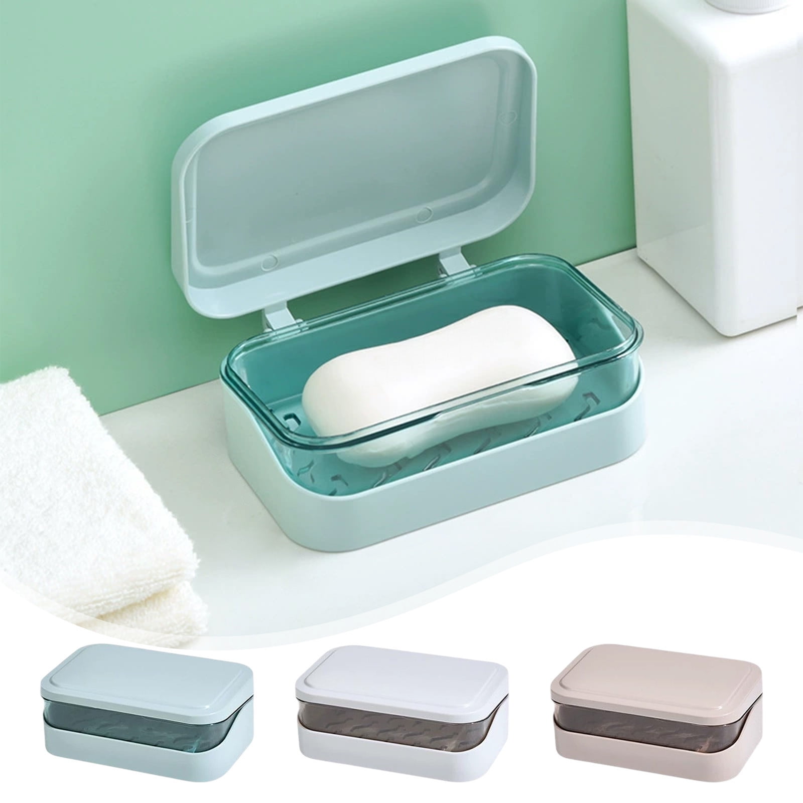 Fufafayo 3Pcs Soap Dish, Bathroom Household with Lid Connected Draining ...