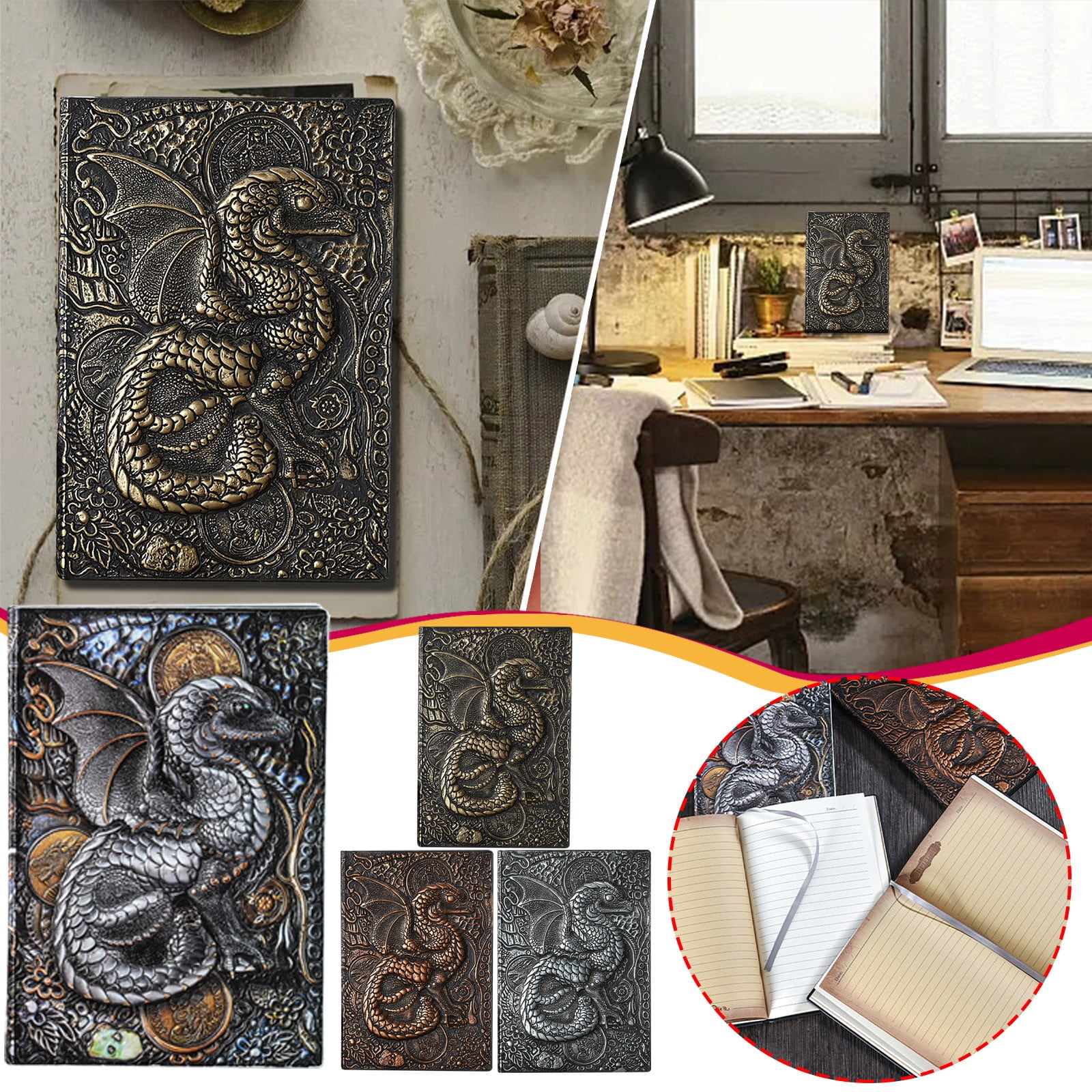Fufafayo under $5 2Pcs A5 Hardcover Notepad, Dinosaur Embossed Notebook ...