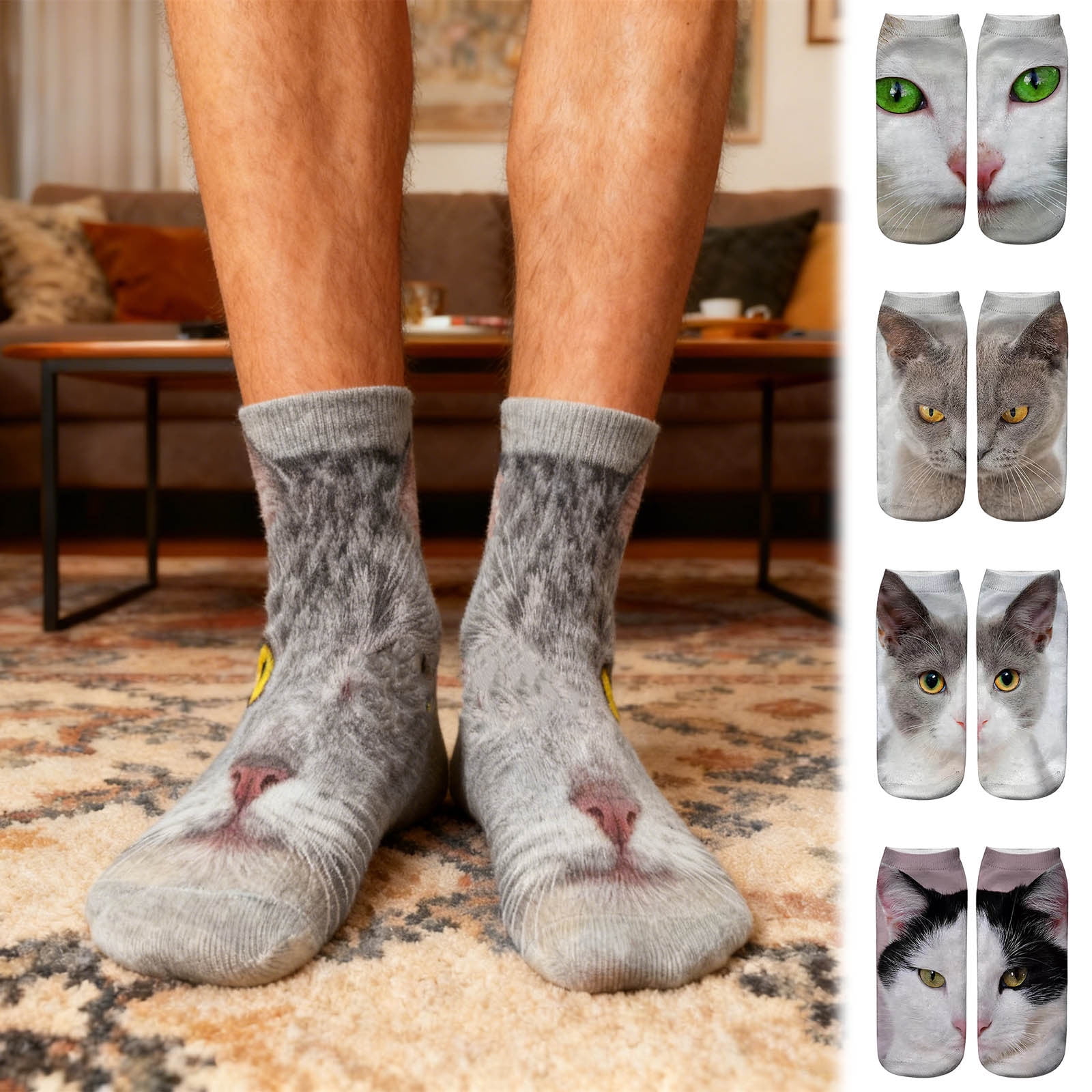 Fufafayo under $5 4Pcs 3D Print Socks, Printed Crew Socks, Face Design ...