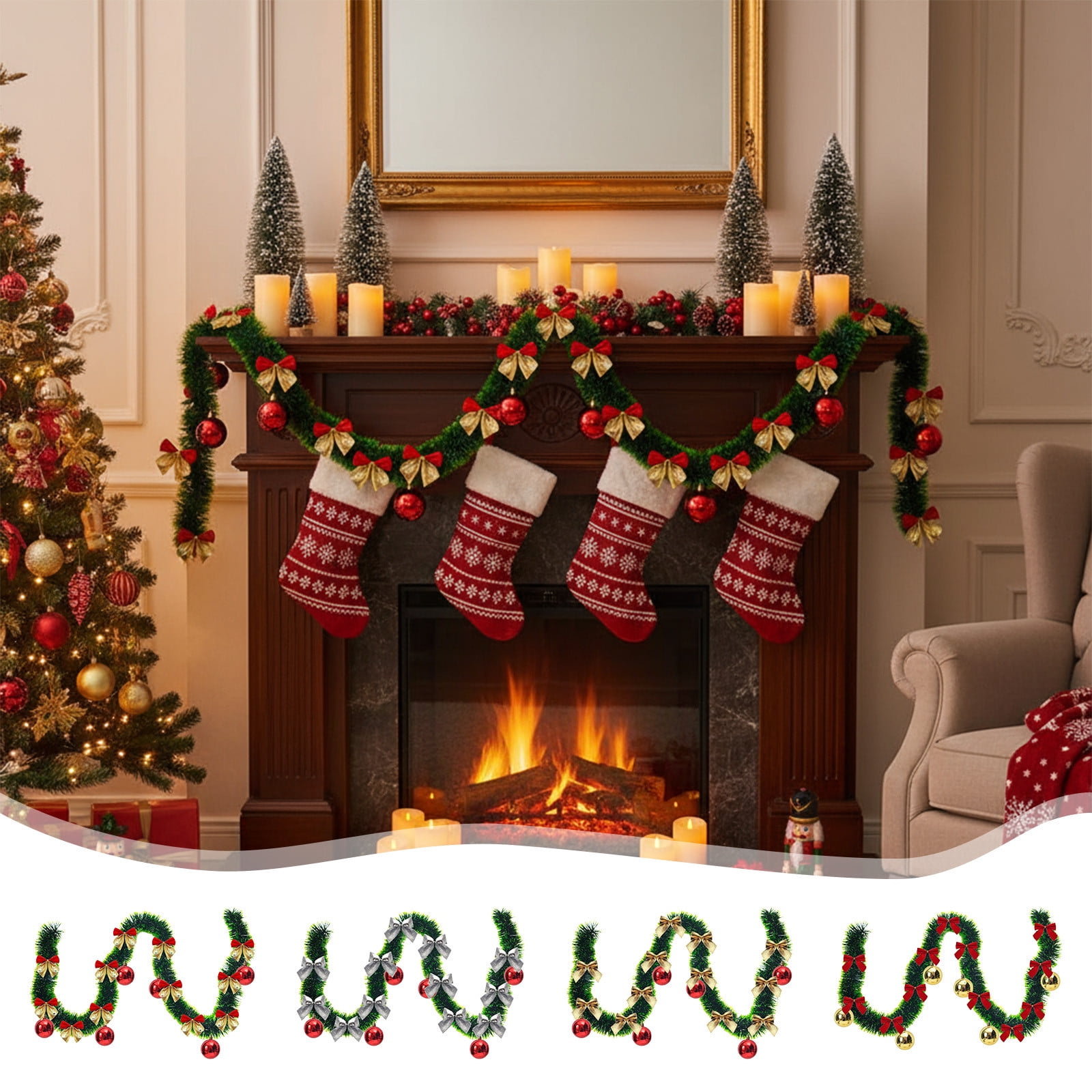 Fufafayo under $5 Christmas Decorative Ribbon, Hanging Floral Garland ...
