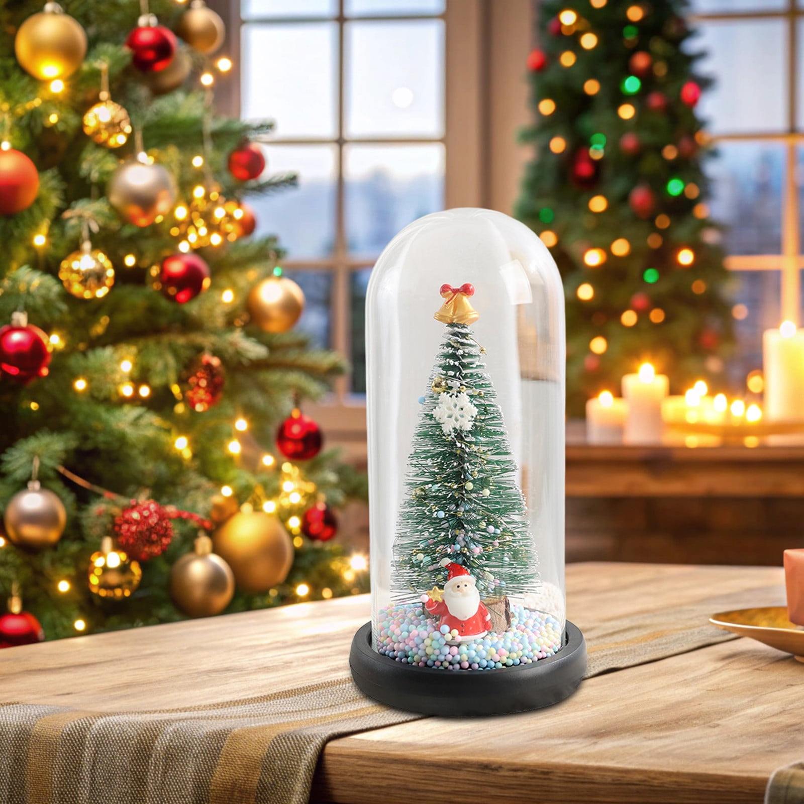 Fufafayo under $5 Christmas Tree Cloche Glass Dome 8 Inch Santa Claus ...