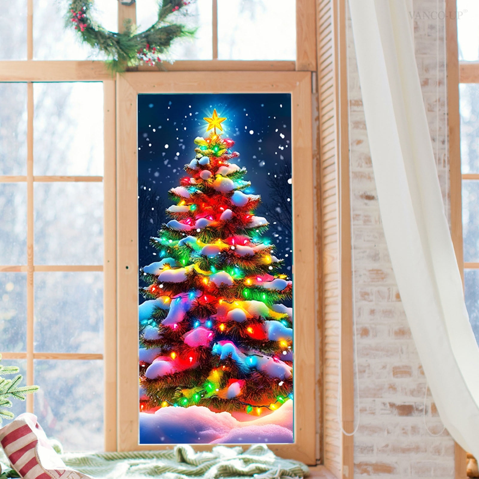 Fufafayo under $5 Christmas Tree Lights Glass Sticker, Christmas Tree ...