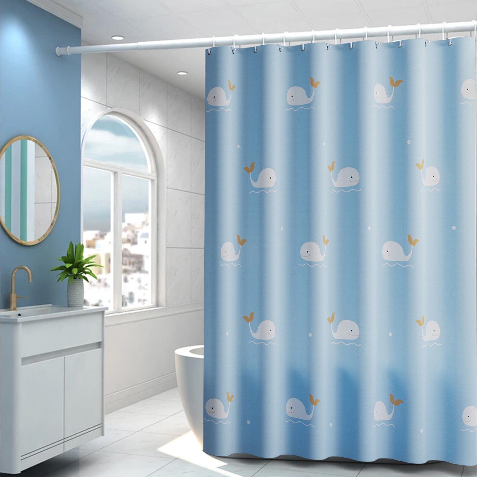 Fufafayo under $5 Gradient Light Blue Shower Curtain, Blue Dolphins ...