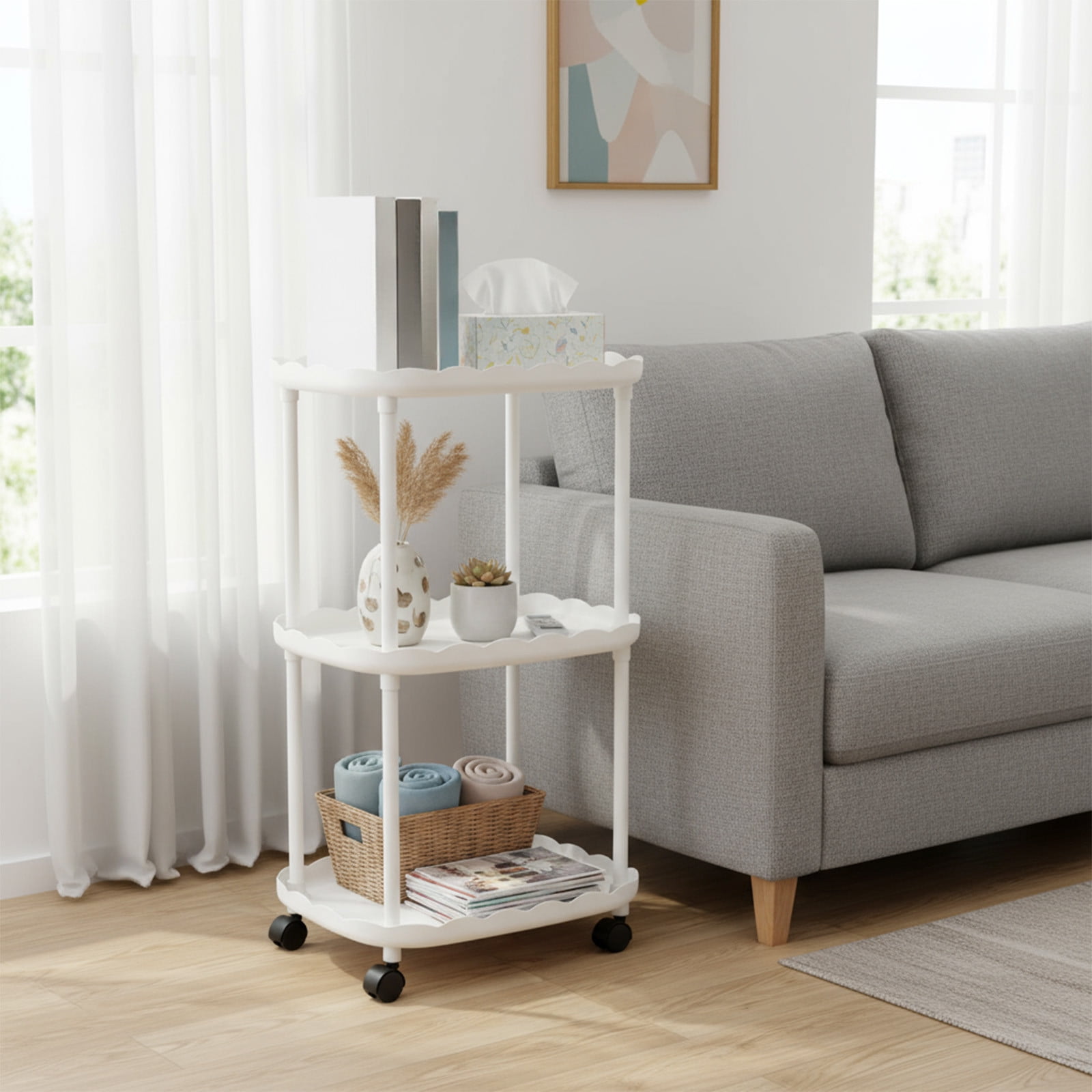 Fufafayo under $5 Side Table with Wheels, 3 Tier End Table Living Room ...