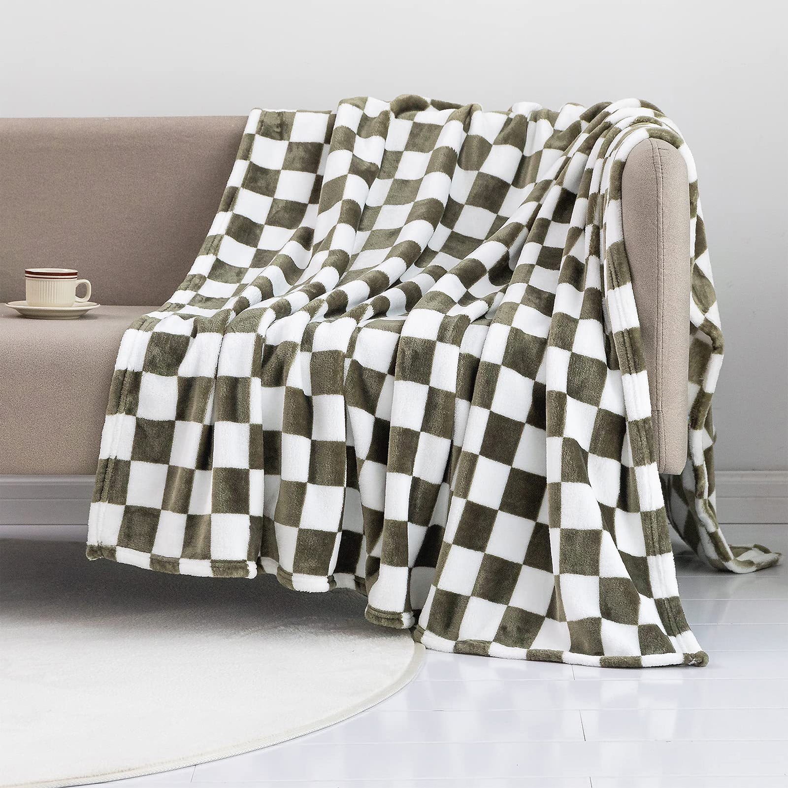 Fufafayo Checkered Flannel Blanket, Checkered Flannel Blanket, B-lack ...