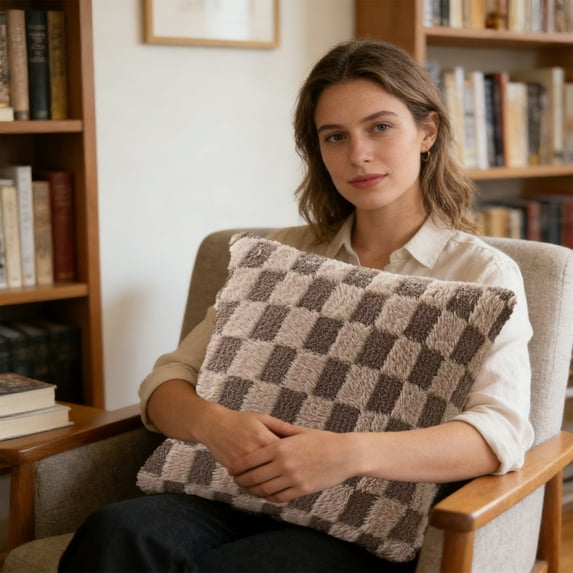 Fufafayo Fuzzy Grid Pillowcase, Velvet Pillow Cover, Checkerboard ...