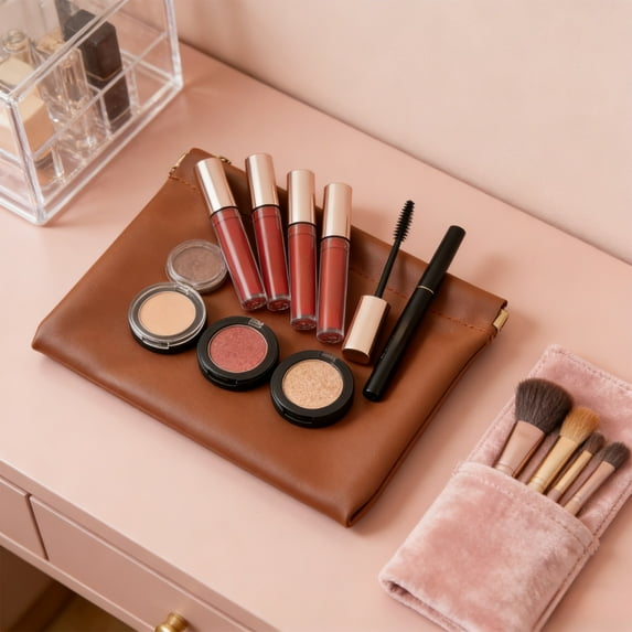 Fufafayo Makeup Pouch No Zipper, Artificial Leather Cosmetic Bag ...