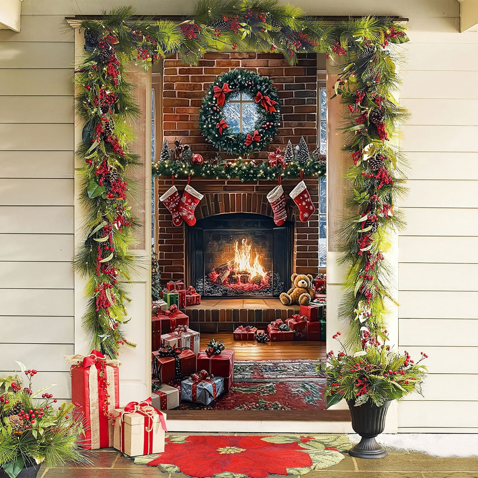 Fufafayo under $5 Christmas Door Cover Large Winter Backdrop for Indoor ...