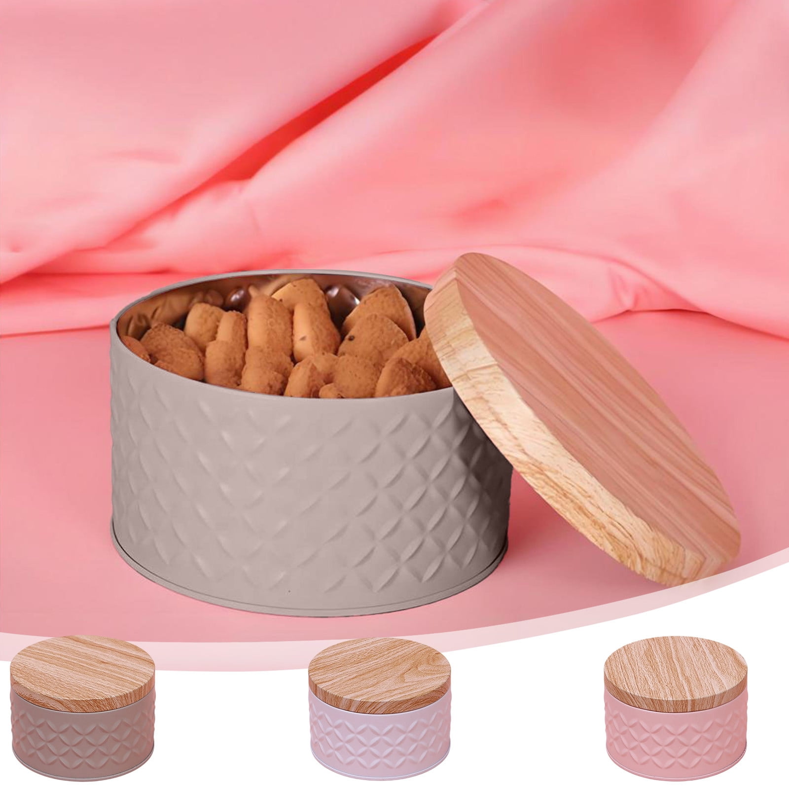 Fufafayo under $5 Round Cookie Tins with Wood Lids, Metal Cookie ...