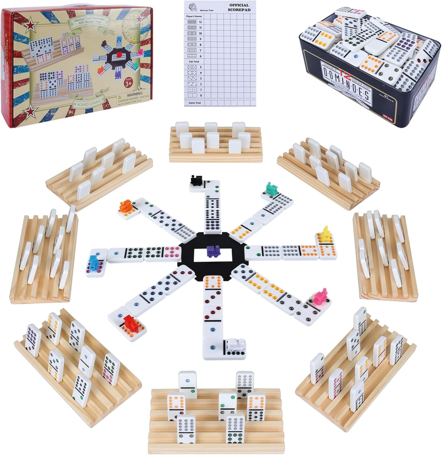 Fugocen Double 12 Mexican Train Dominoes Set for Adults with 8pcs ...