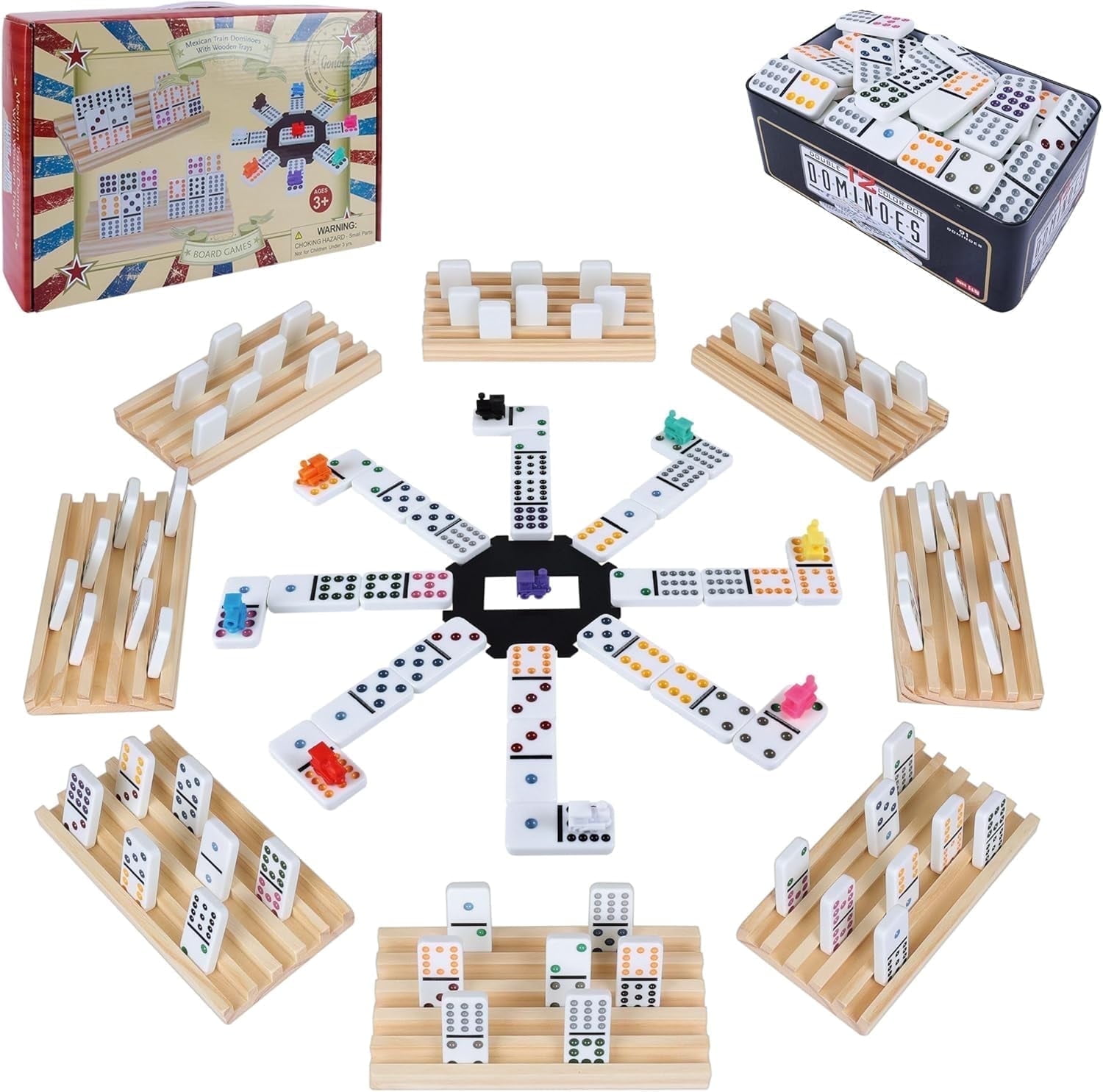 Fugocen Double 12 Mexican Train Dominoes Set for Adults with 8pcs ...