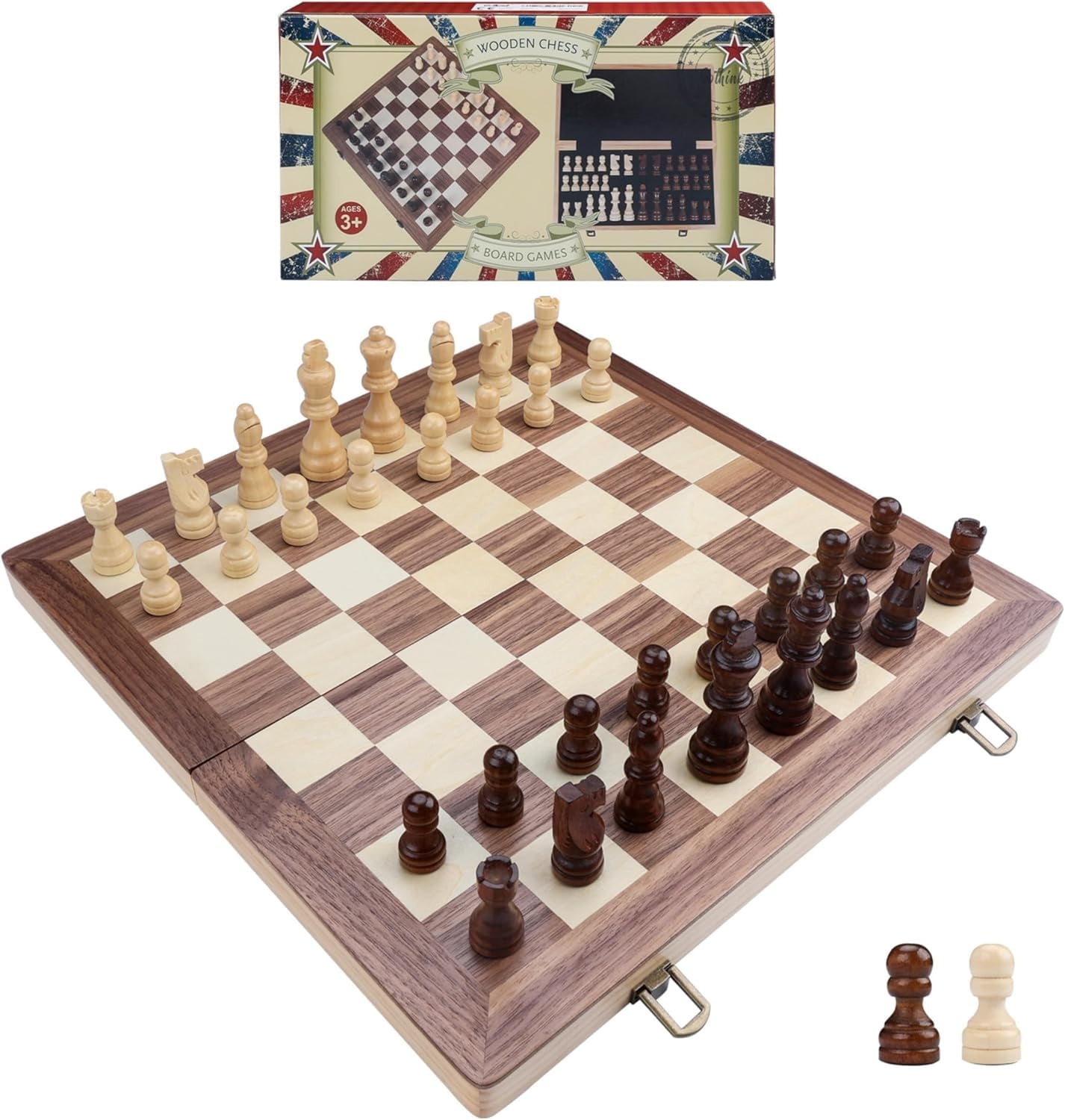 Fugocen Inlaid Wood Folding Chess Board Set 15 Inches with 32 Ajedrez ...