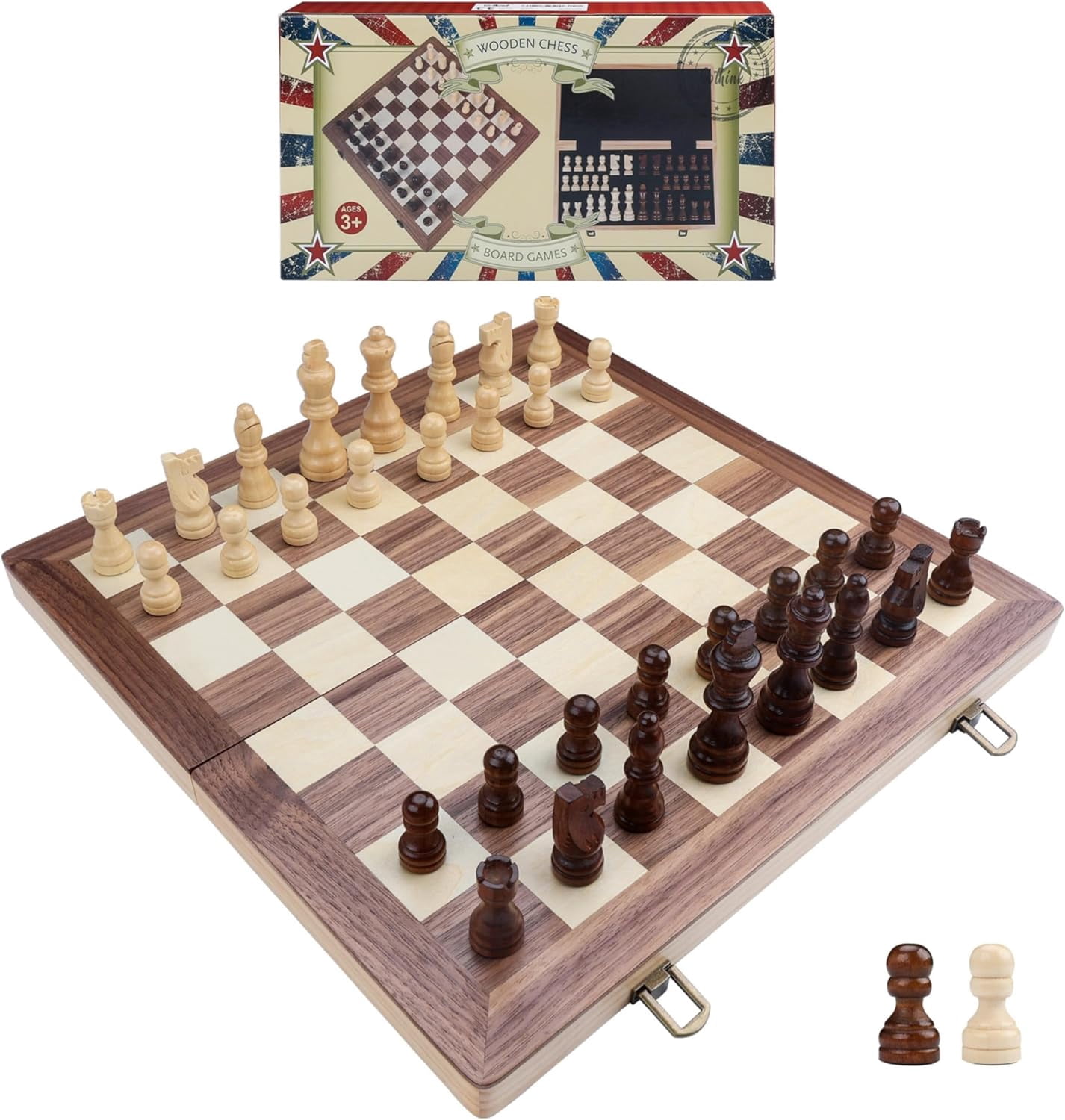 Fugocen Inlaid Wood Folding Chess Board Set 15 Inches with 32 Ajedrez ...