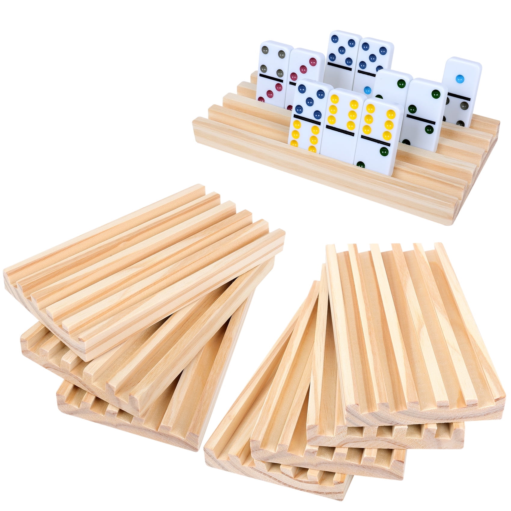 Fugocen Wood Domino Racks Set of 8 Trays Holders for Mexican Train ...