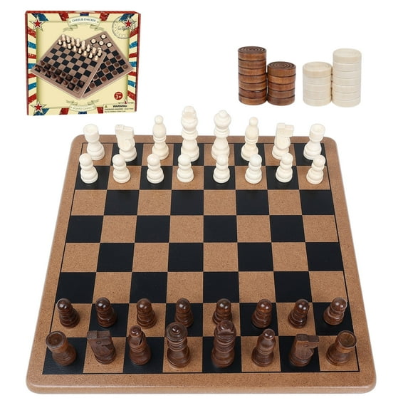 Fugocen Wooden 2-in-1 Chess and Checker Board Game Set, Kids, Adult, 11 ...