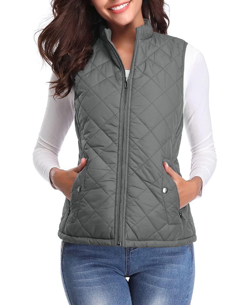 Sinrella Casual Women's Quilted Vest, Stand Collar Sinrella Casual Women's Quilted Vest, Stand Collar