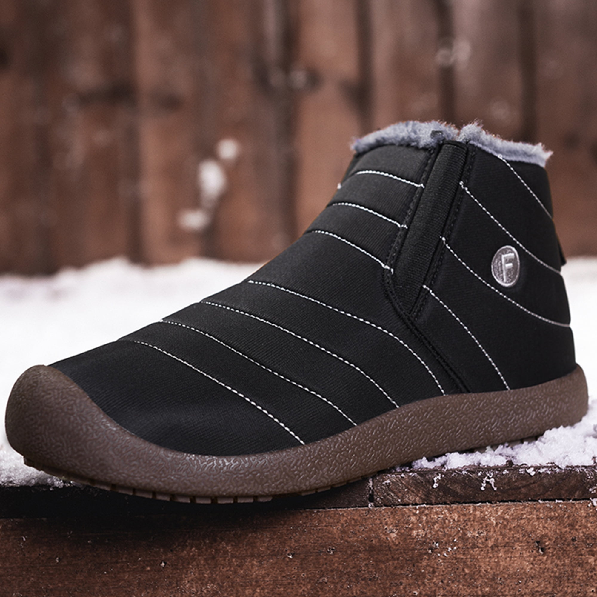 Fujeak Mens Ankle Boots Waterproof Snow Shoes for Men Winter Warm Boots ...