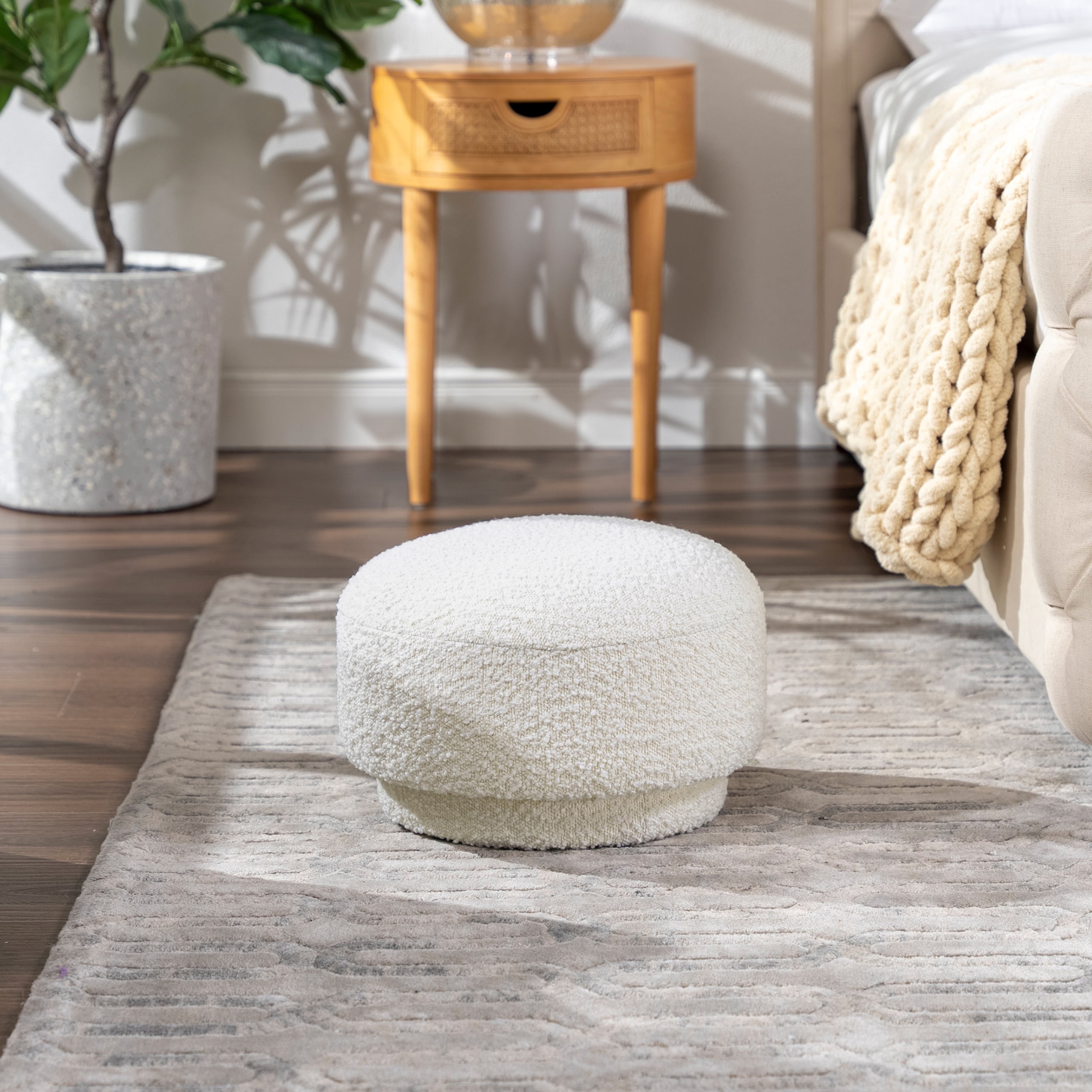 Jennifer Taylor Home Fuji 15 Small Round Fabric Footstool Seat, Ivory ...