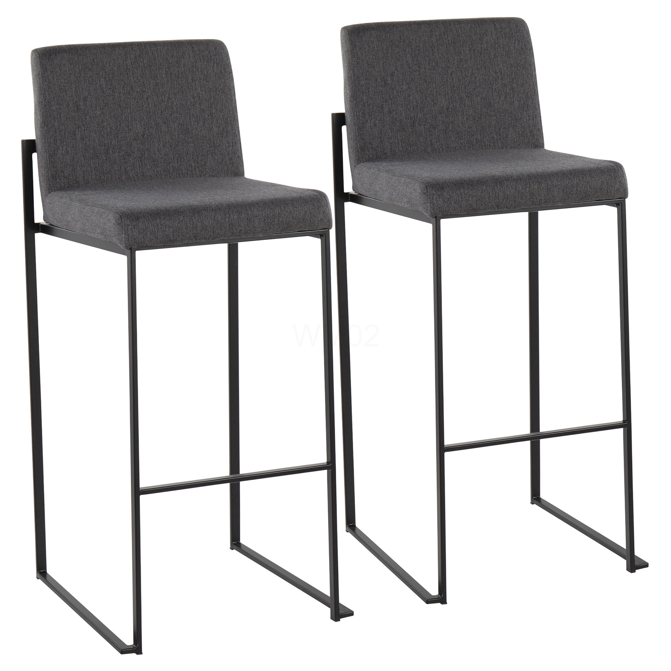 Fuji Contemporary Charcoal Fabric Bar Stools, Set of 2, High Back ...