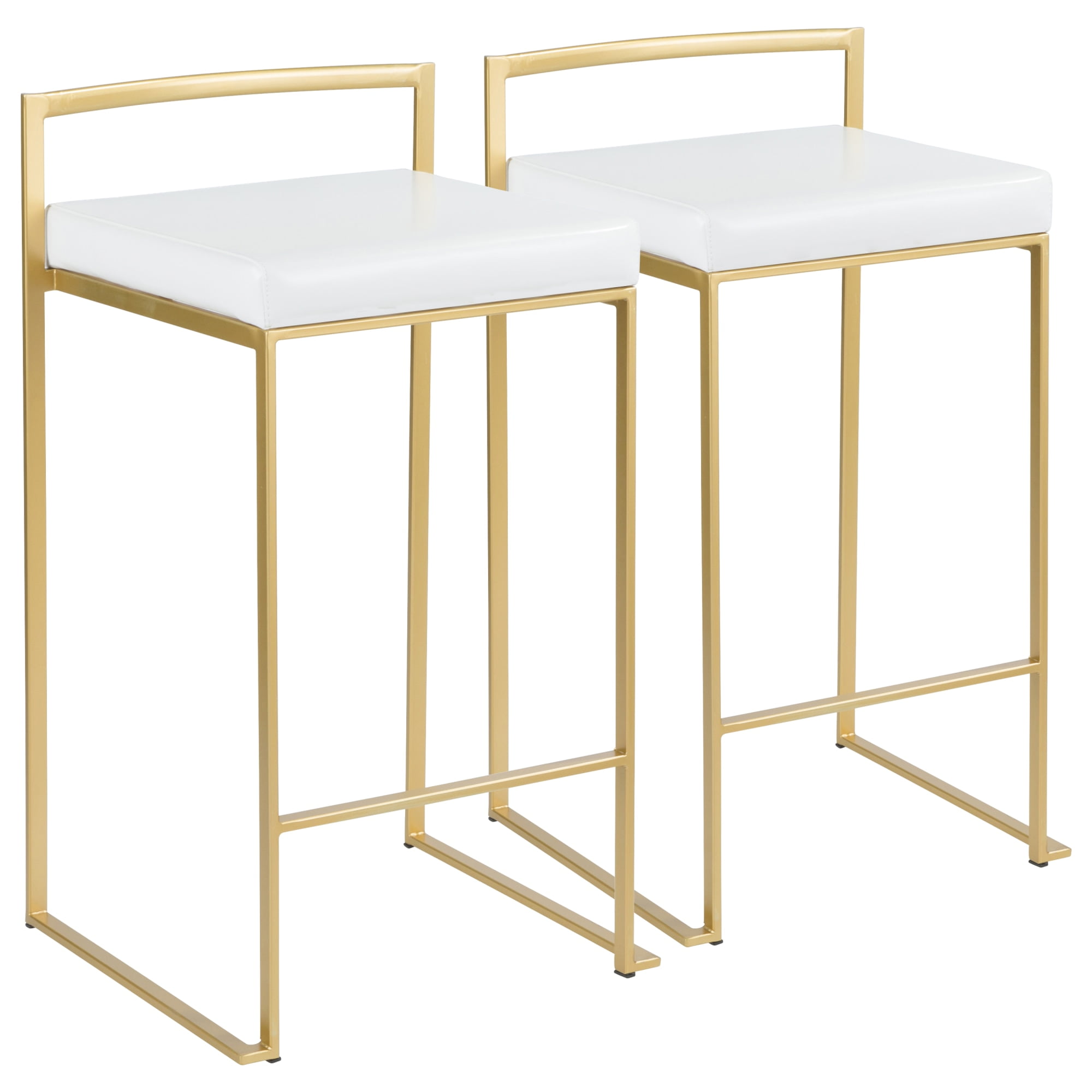 Fuji Contemporary-Glam Counter Stool In Gold With White Faux Leather ...