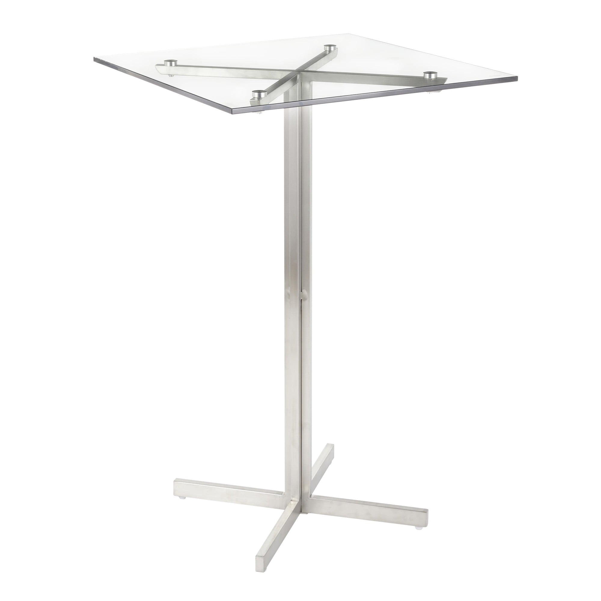 Fuji Contemporary Square Bar Table in Stainless Steel with Clear Glass ...