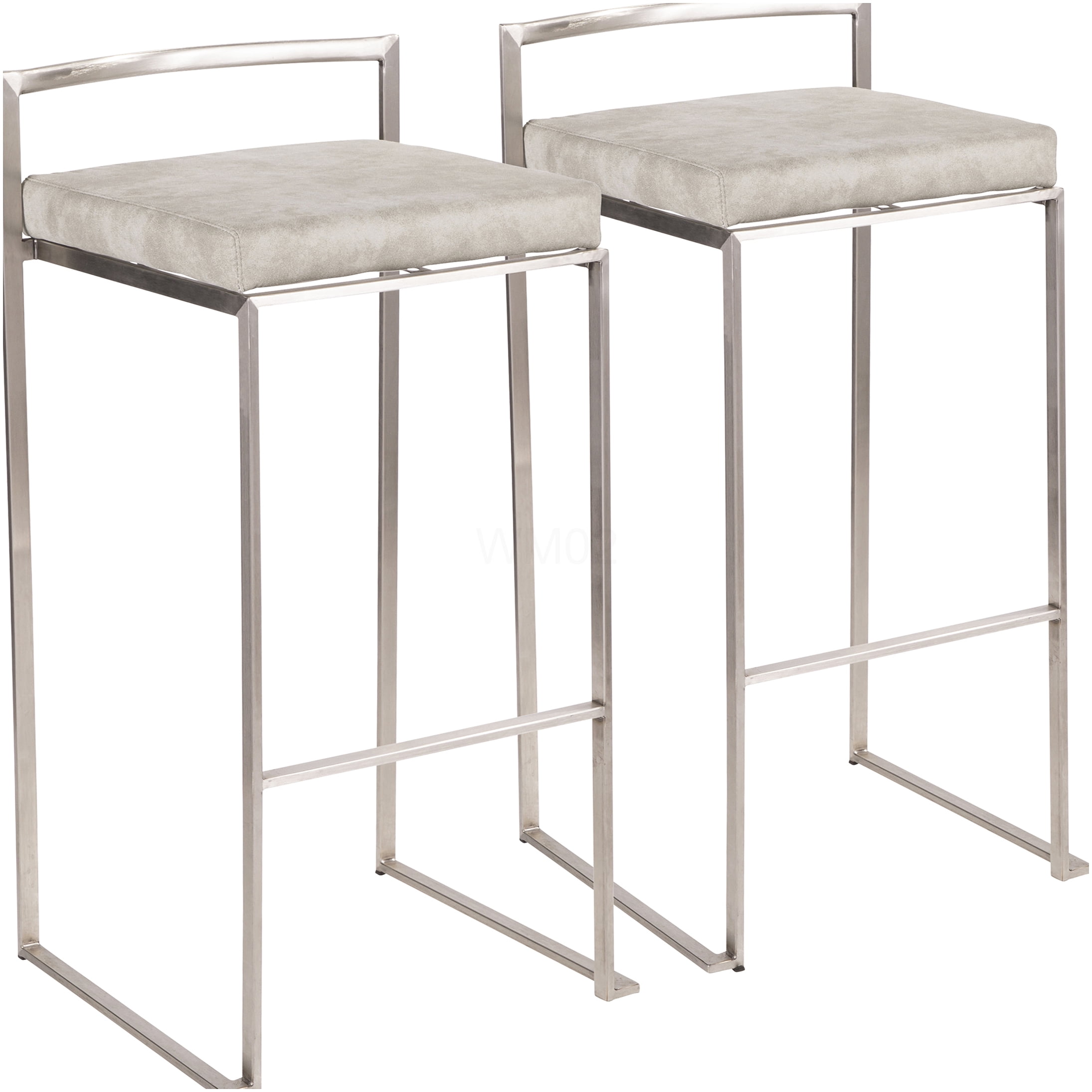 Fuji Contemporary Stackable Barstools, Set of 2, Light Grey Fabric ...