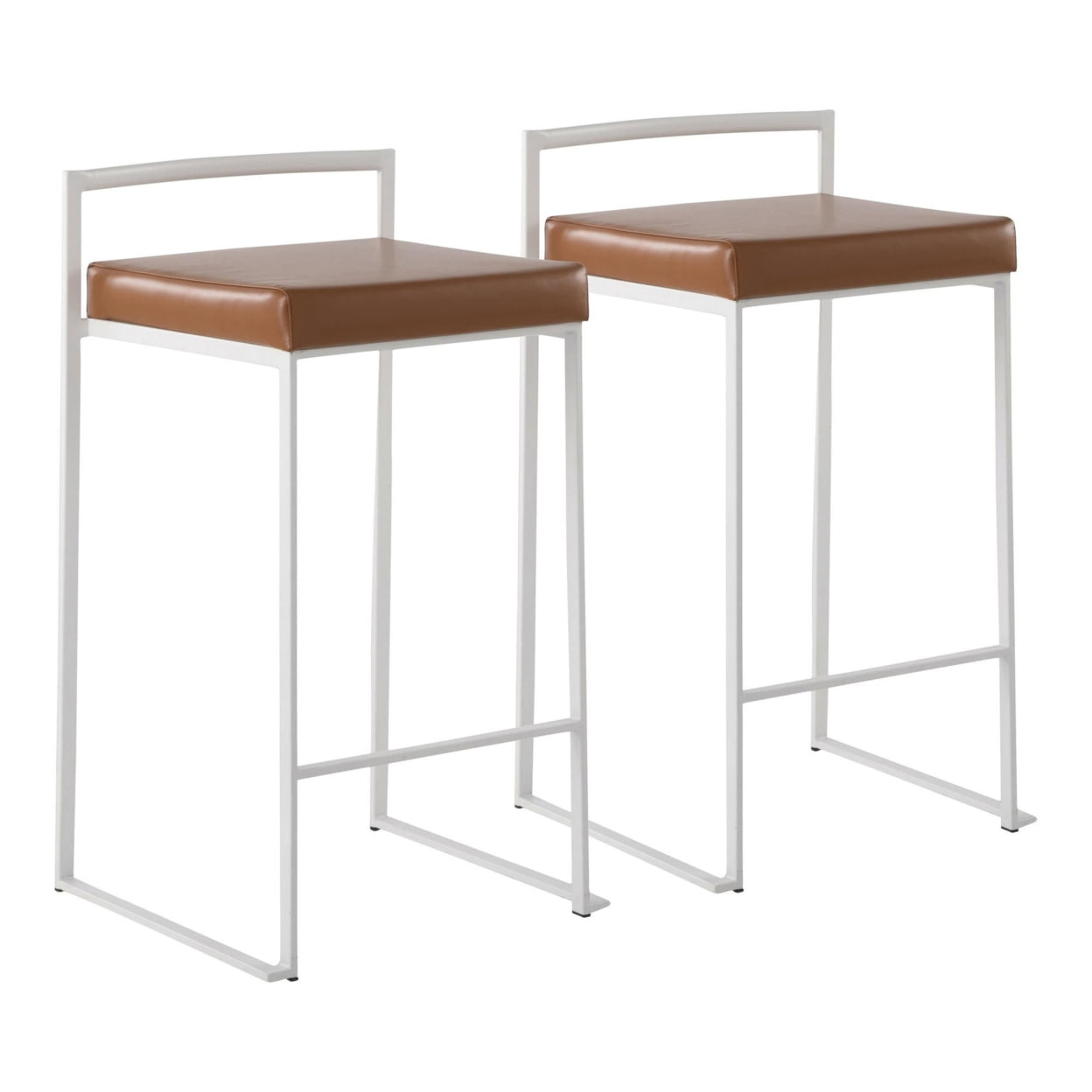 Fuji Contemporary Stackable Counter Stool In White With Camel Faux ...