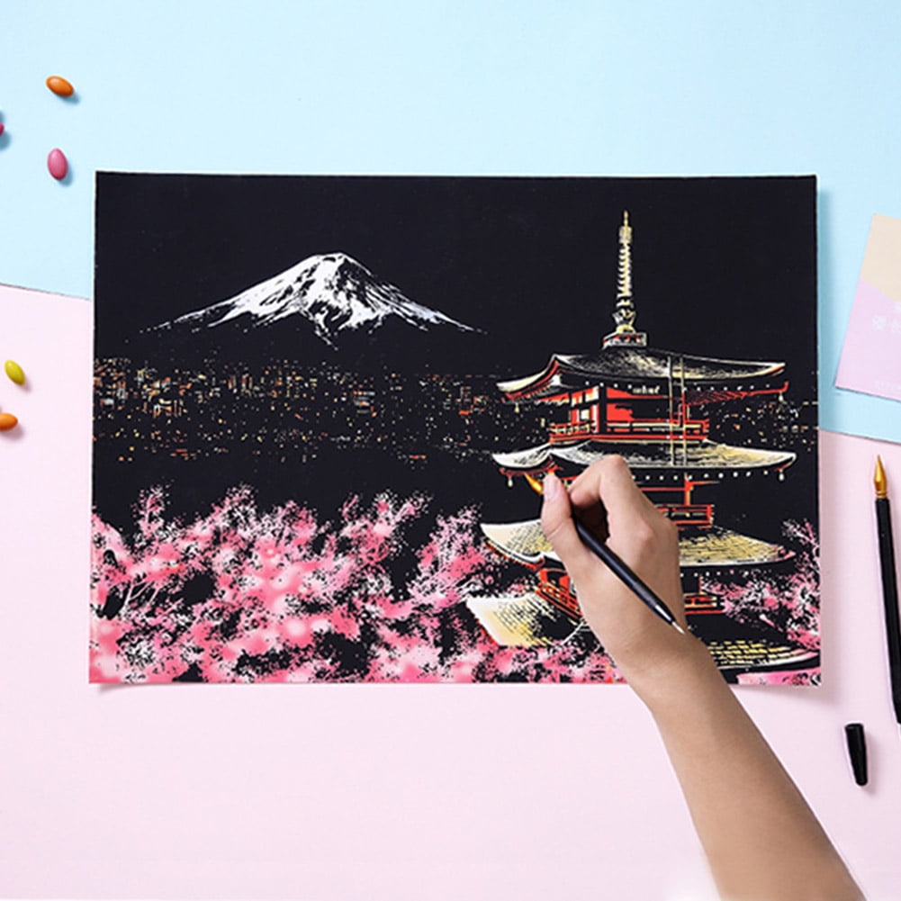 Fuji Mountain Amusement Park Bridge Scratch Art Painting Board Paper ...