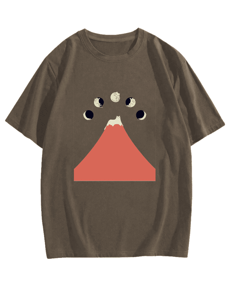 Fuji Mountain Cat Moon Cotton casual T-shirt - Walmart.com