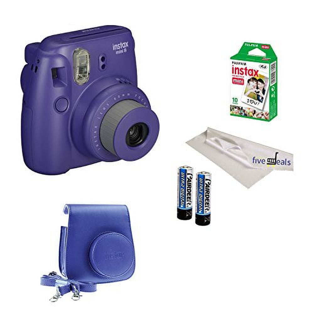 FujiFilm Purple Instax Mini 8 Camera, 4 Piece Camera Bundle, Purple ...