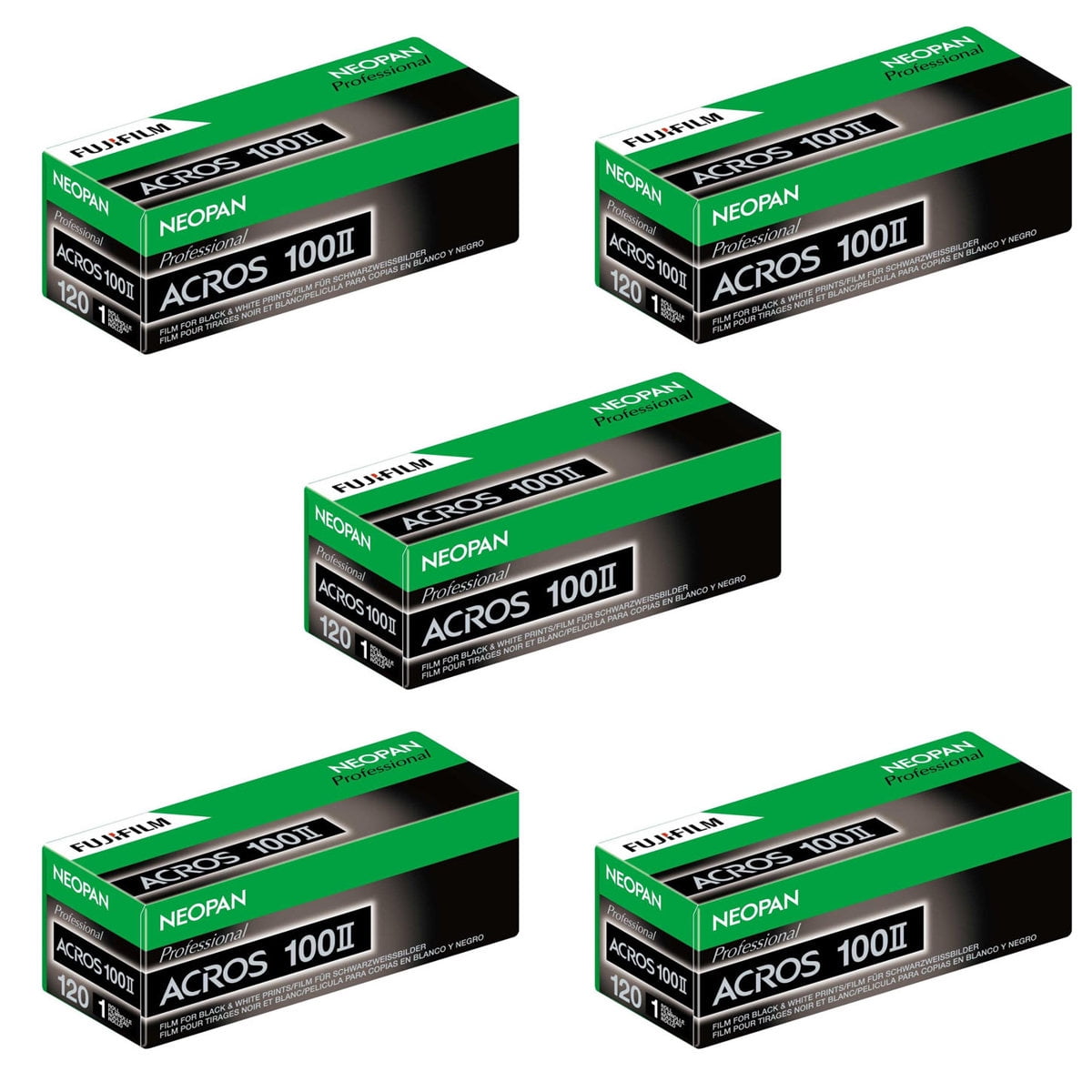 Fujifilm 5 Pack Neopan 100 Acros II Black and White Negative Film, 120 ...