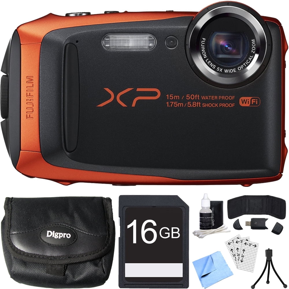 Fujifilm FinePix XP90 16 MP Waterproof Digital Camera Orange 16GB Bundle includes Camera, Case ...