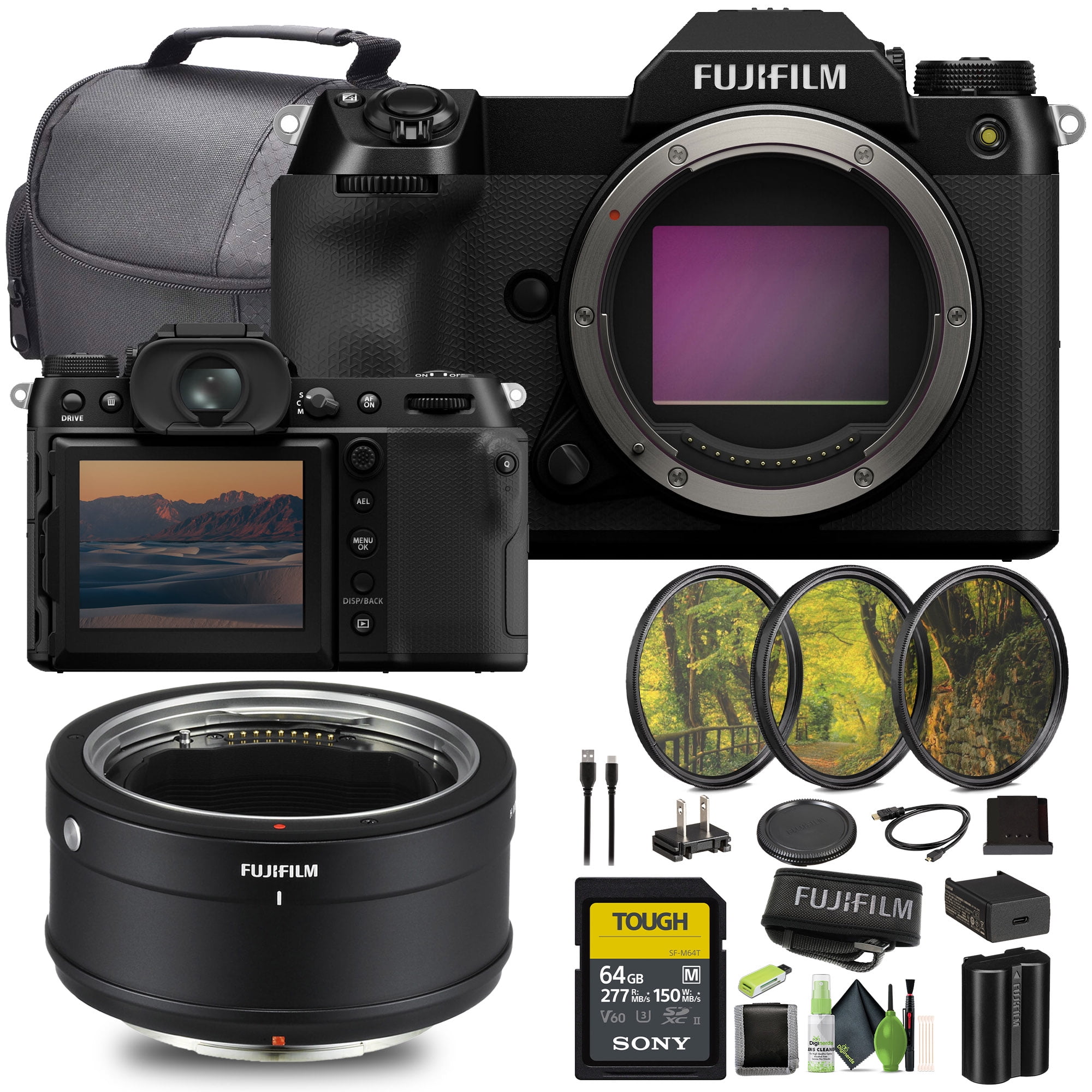 Fujifilm GFX100S II Body Mirrorless Medium Format Camera Body Bundle with FUJI H Mount Adapter G ...