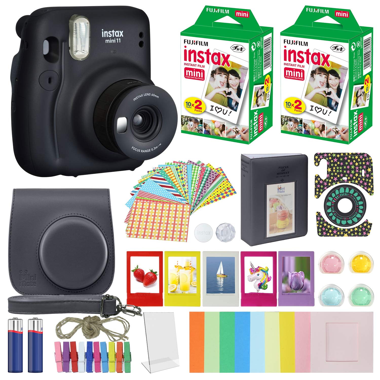 Fujifilm Instax Mini 11 Instant Film Camera, Charcoal Gray, 40 Film ...