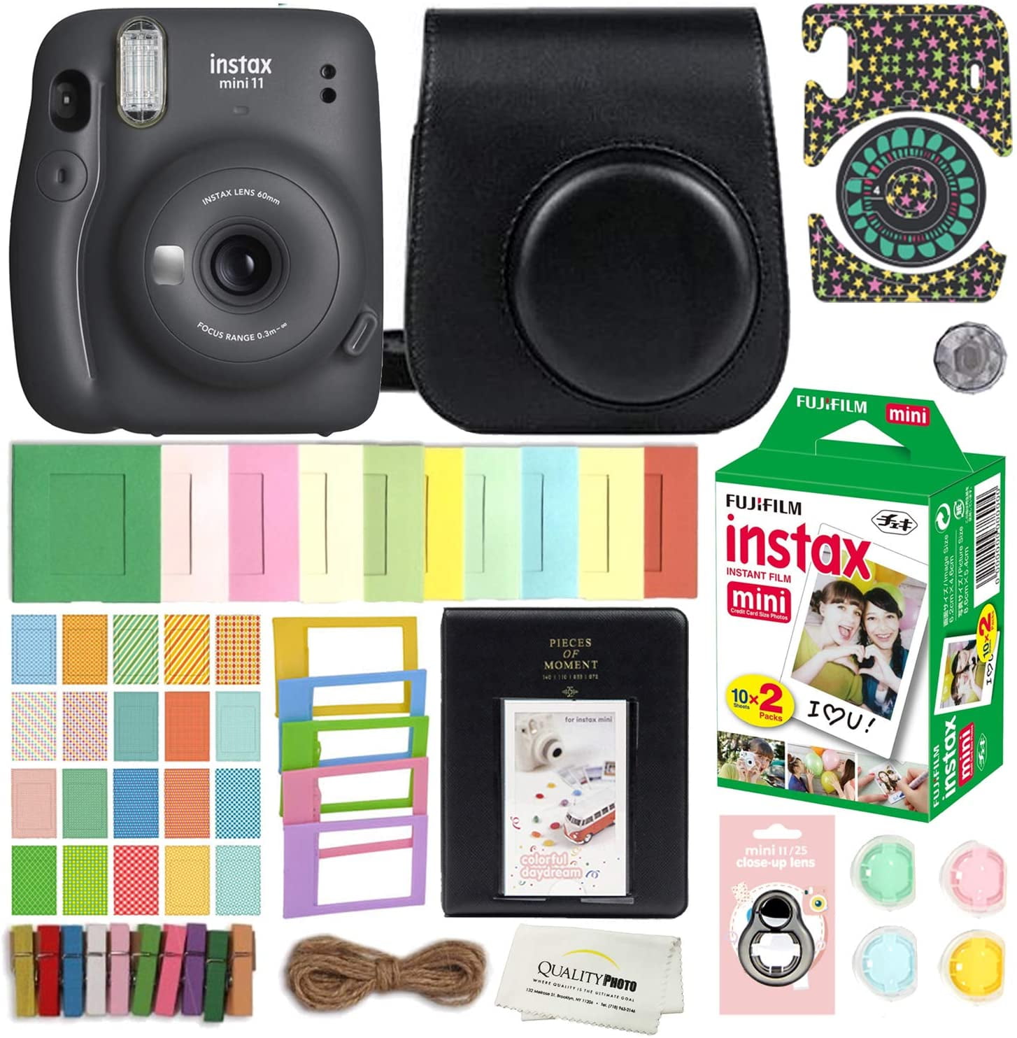 Fujifilm Instax Mini 11 Camera Bundle - Grey with Case, 20 Films ...