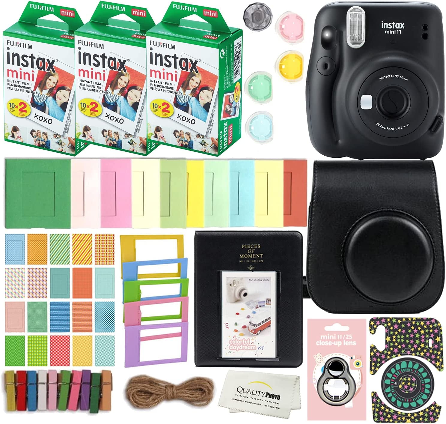 Fujifilm Instax Mini 11 Camera, Charcoal Grey, with Case, 60 Films ...