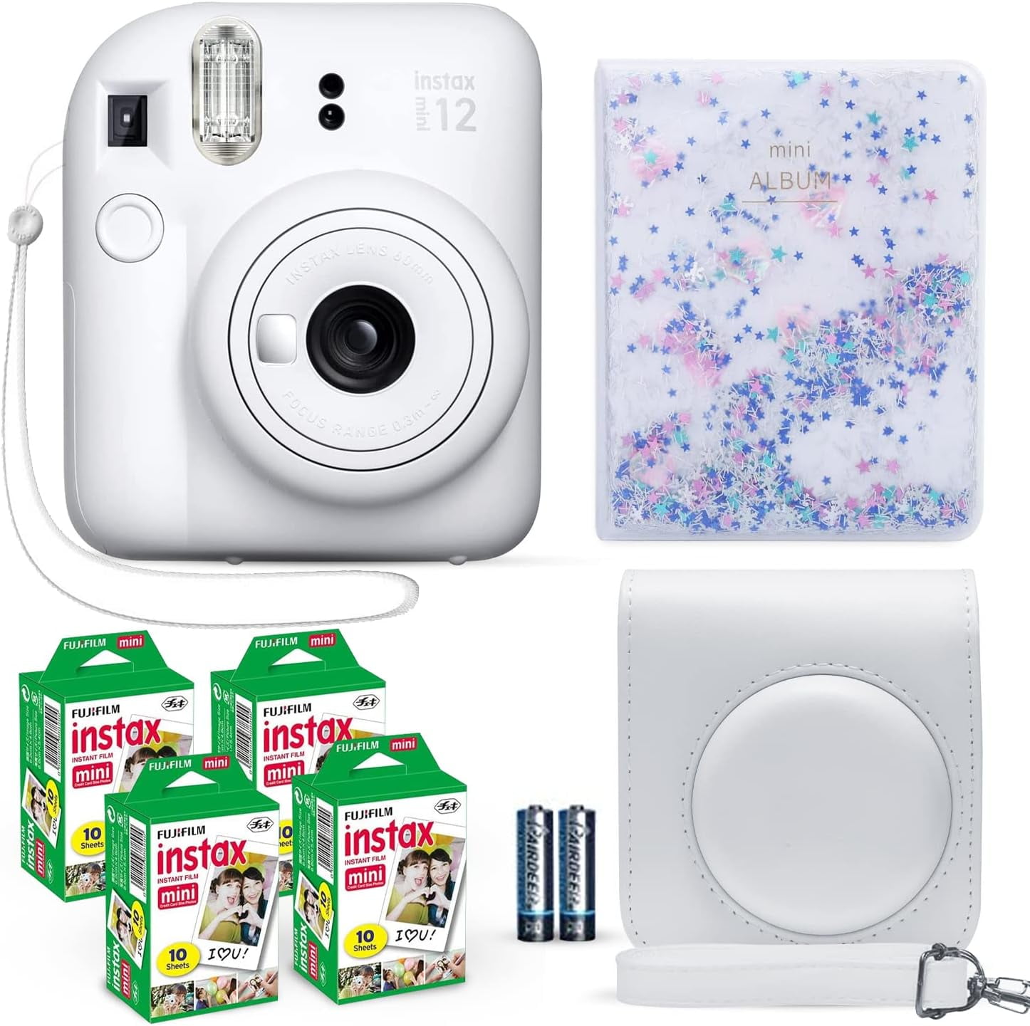 Free Shipping! Fujifilm Instax Mini 12 Camera Bundle, Clay White, with ...
