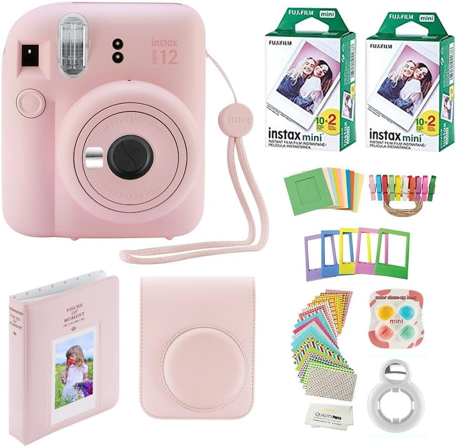 Fujifilm Instax Mini 12 Instant Camera Kit - Blush Pink with Case, 40 ...