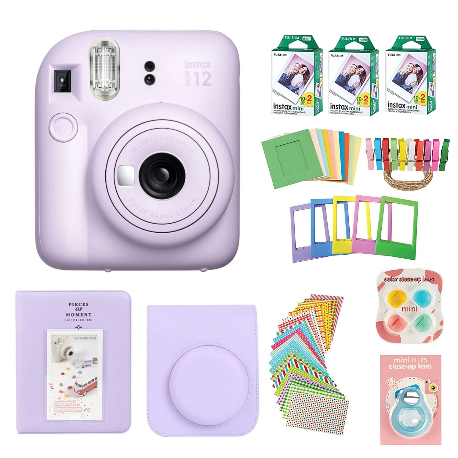 Fujifilm Instax Mini 12 Instant Camera Bundle with 60 Fuji Films, Case ...