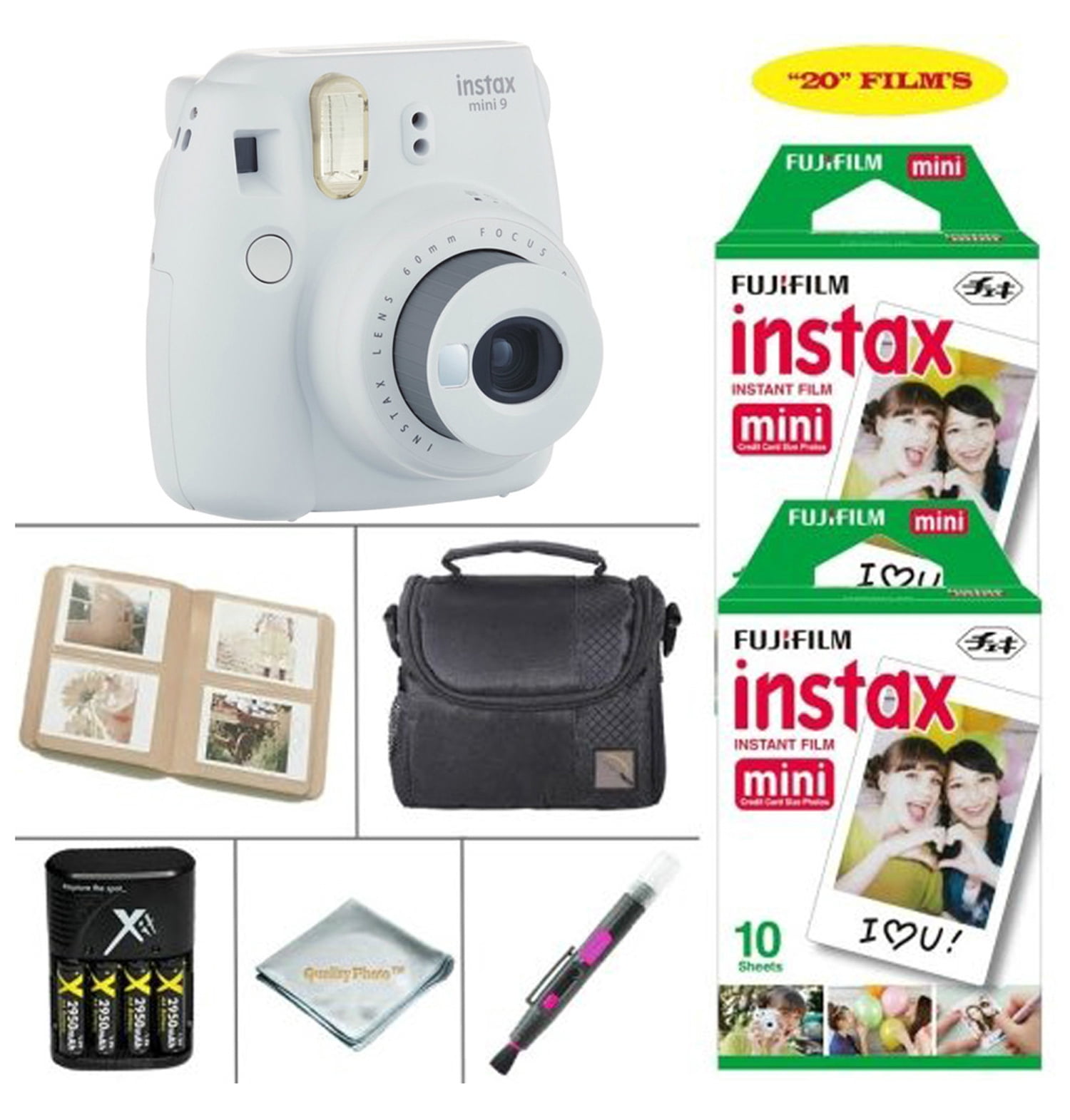 Fujifilm Instax Mini 9 Smokey White Camera + Accessory kit for Fujifilm ...