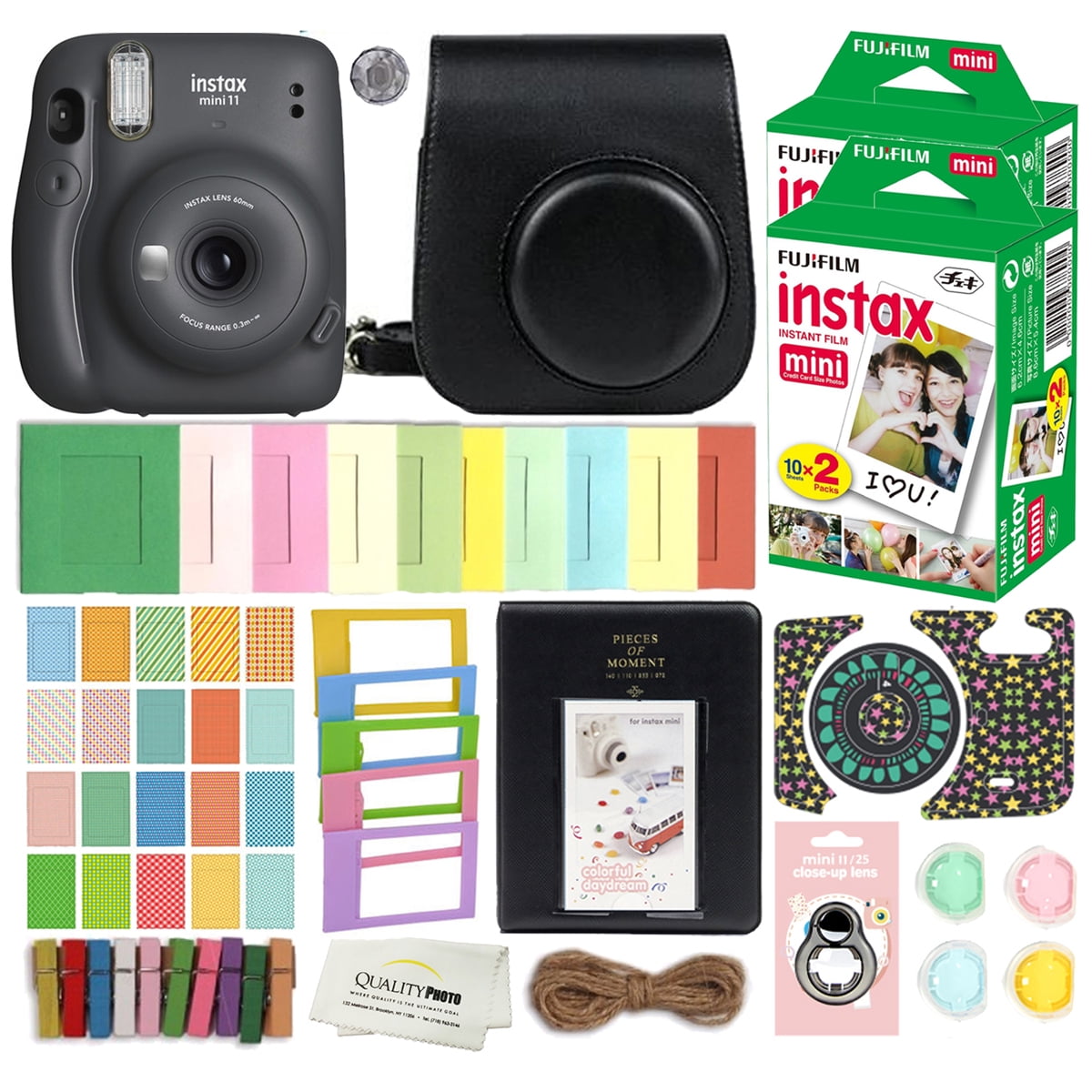 Fujifilm Mini 11 Camera Kit: Charcoal Grey, Case, 40 Films, Album ...