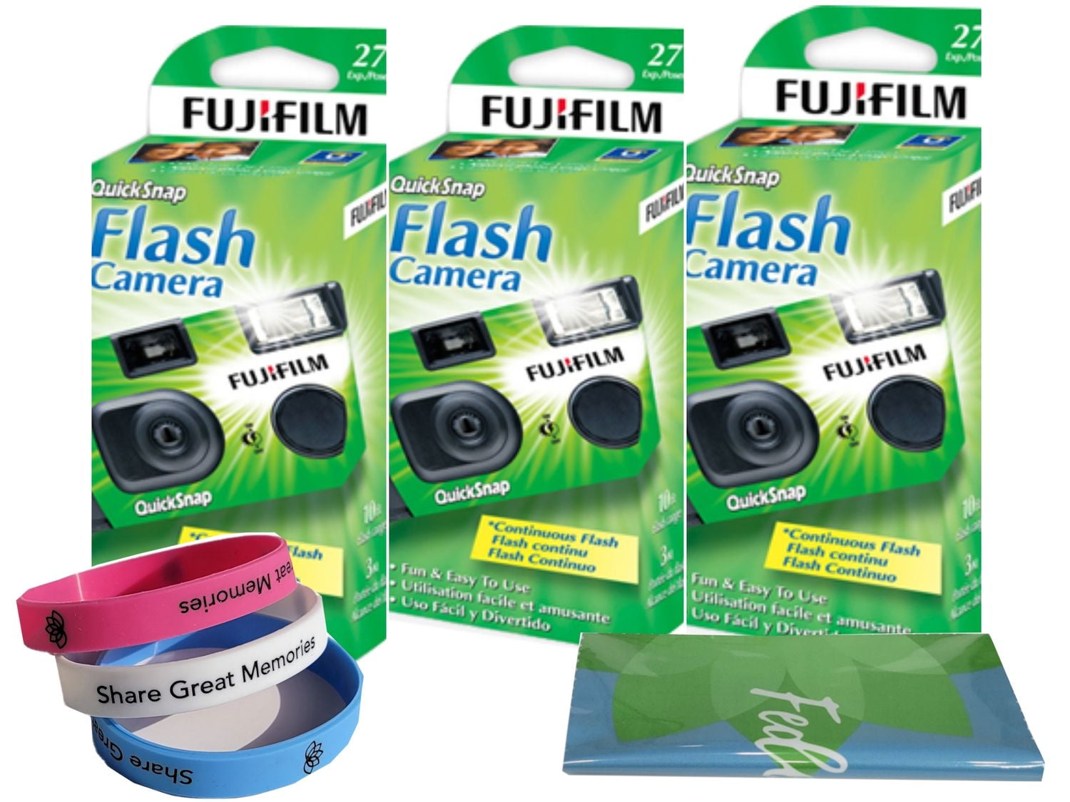 Fujifilm Disposable Camera 3 Pack, Flash 27 Exposure Film, Bonus ...