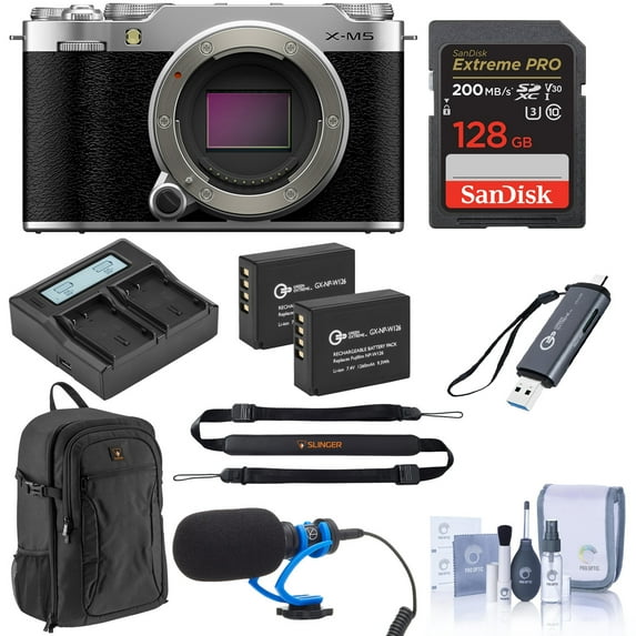 Fujifilm X-M5 Mirrorless Camera, Silver, Bundle with 128GB Memory Card ...