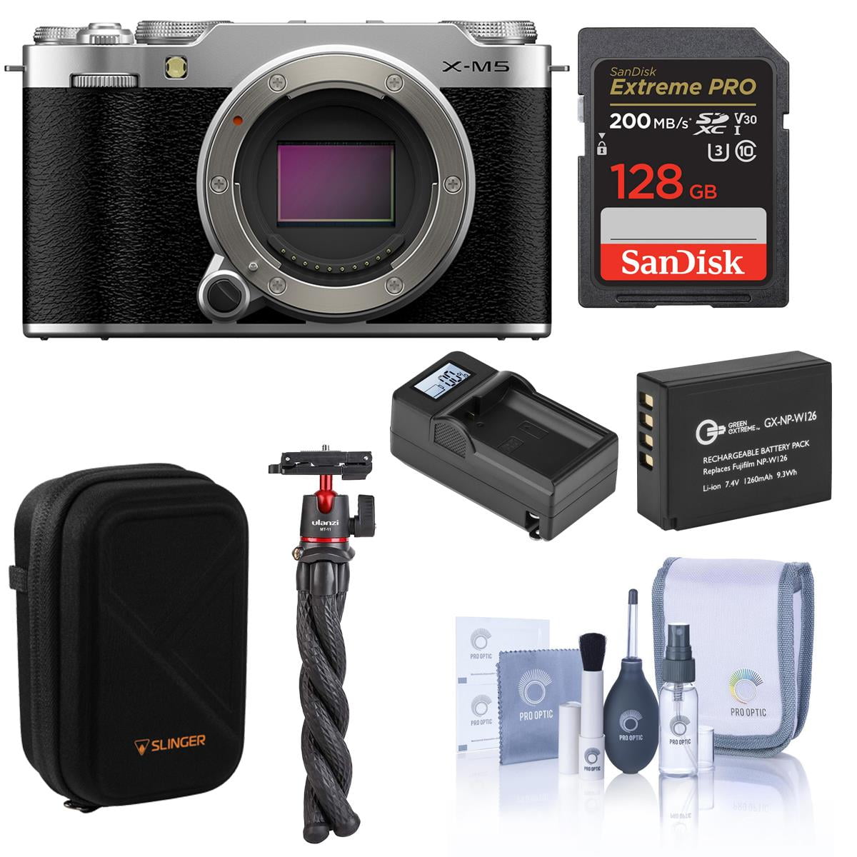 Fujifilm X-M5 Mirrorless Camera, Silver, Bundle with 128GB Memory Card ...