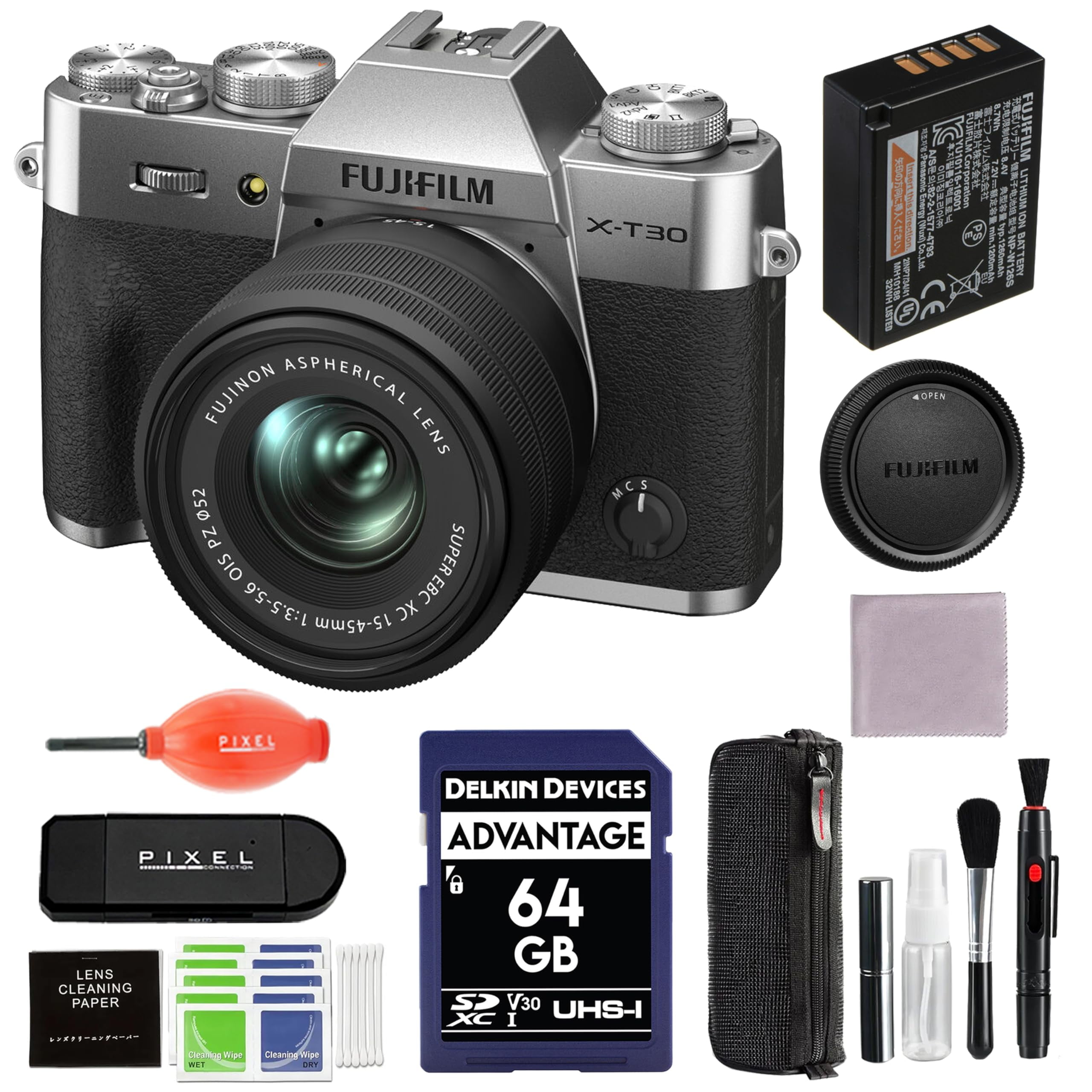 Fujifilm X-T30 II Mirrorless Digital Camera with XF15-45mm Lens (Silver) Bundle with Advanced ...
