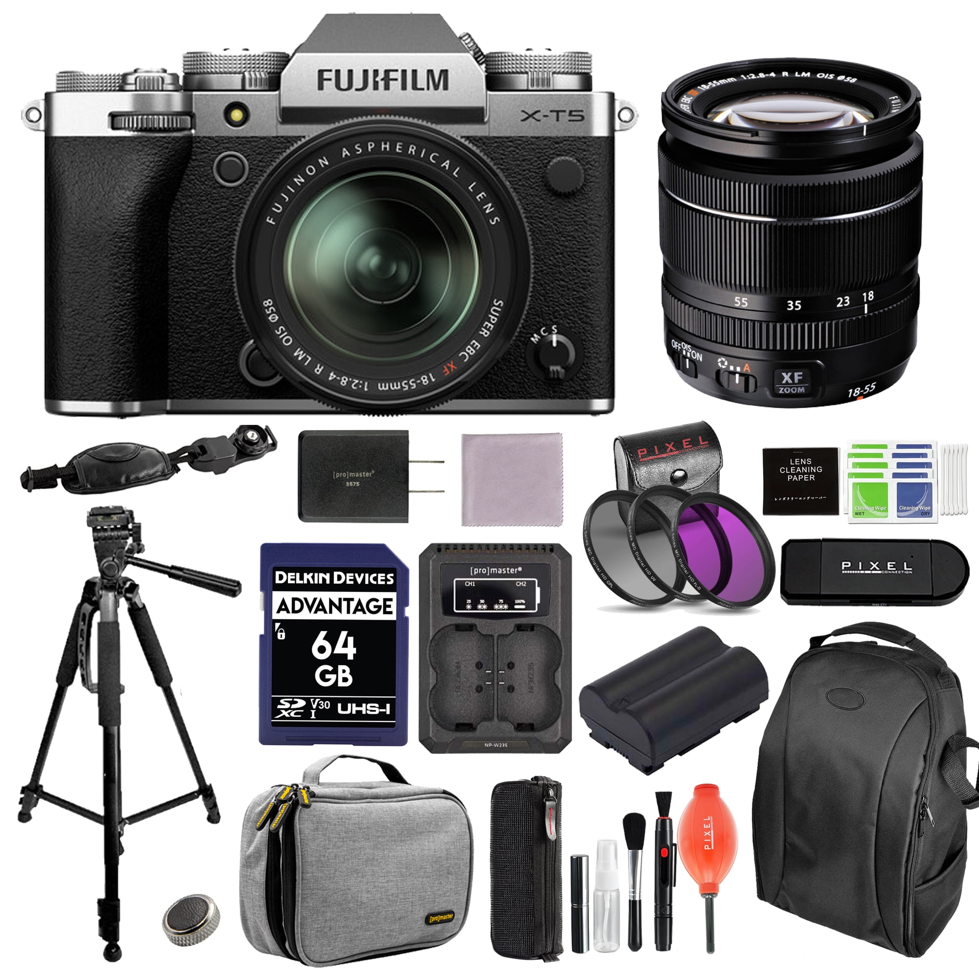 Fujifilm X-T5 Mirrorless Camera with 18-55mm Lens (Silver) Bundle with ...