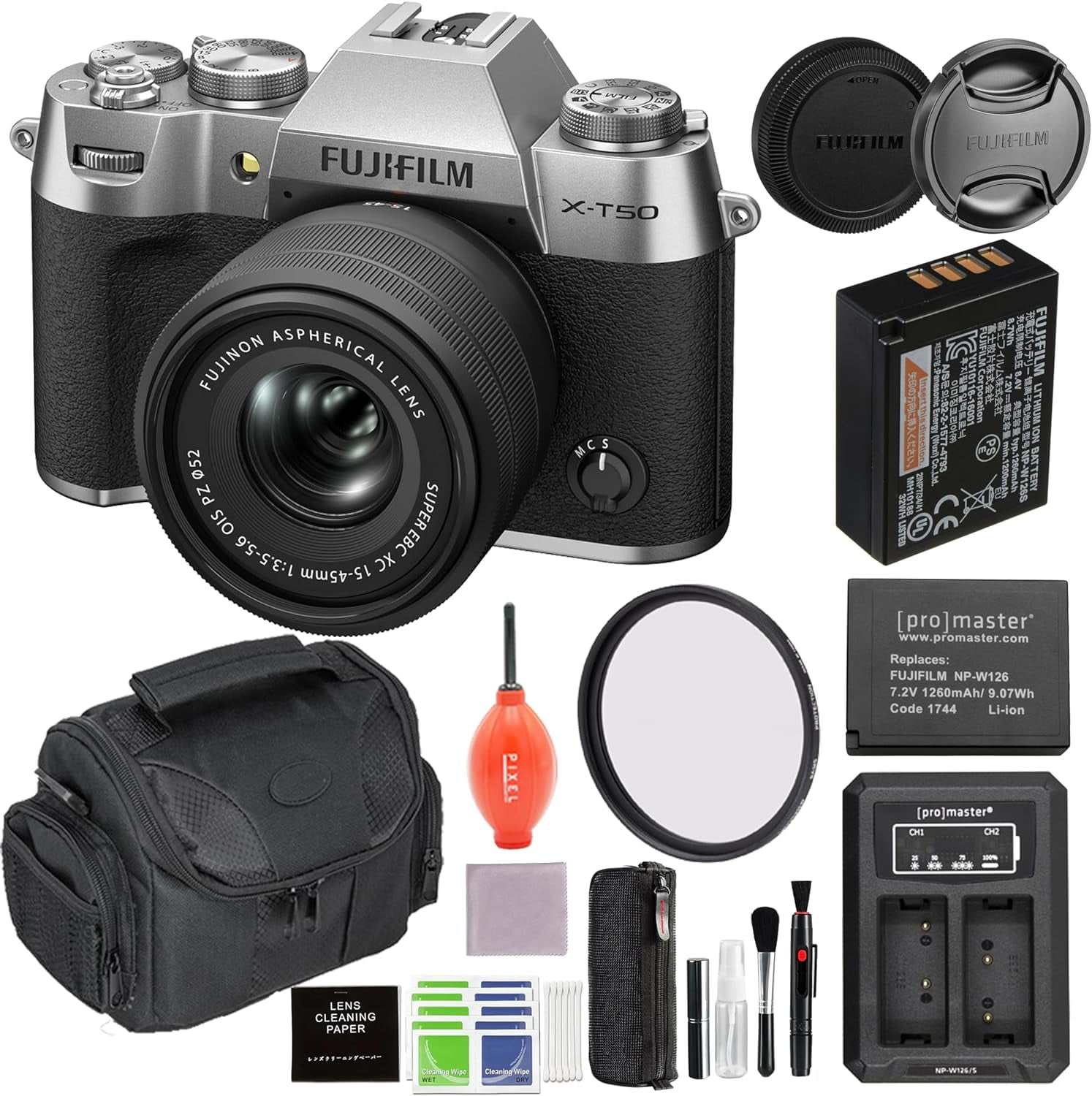 Fujifilm X-T50 Mirrorless Camera with 15-45mm Lens (Silver) Bundle with ...