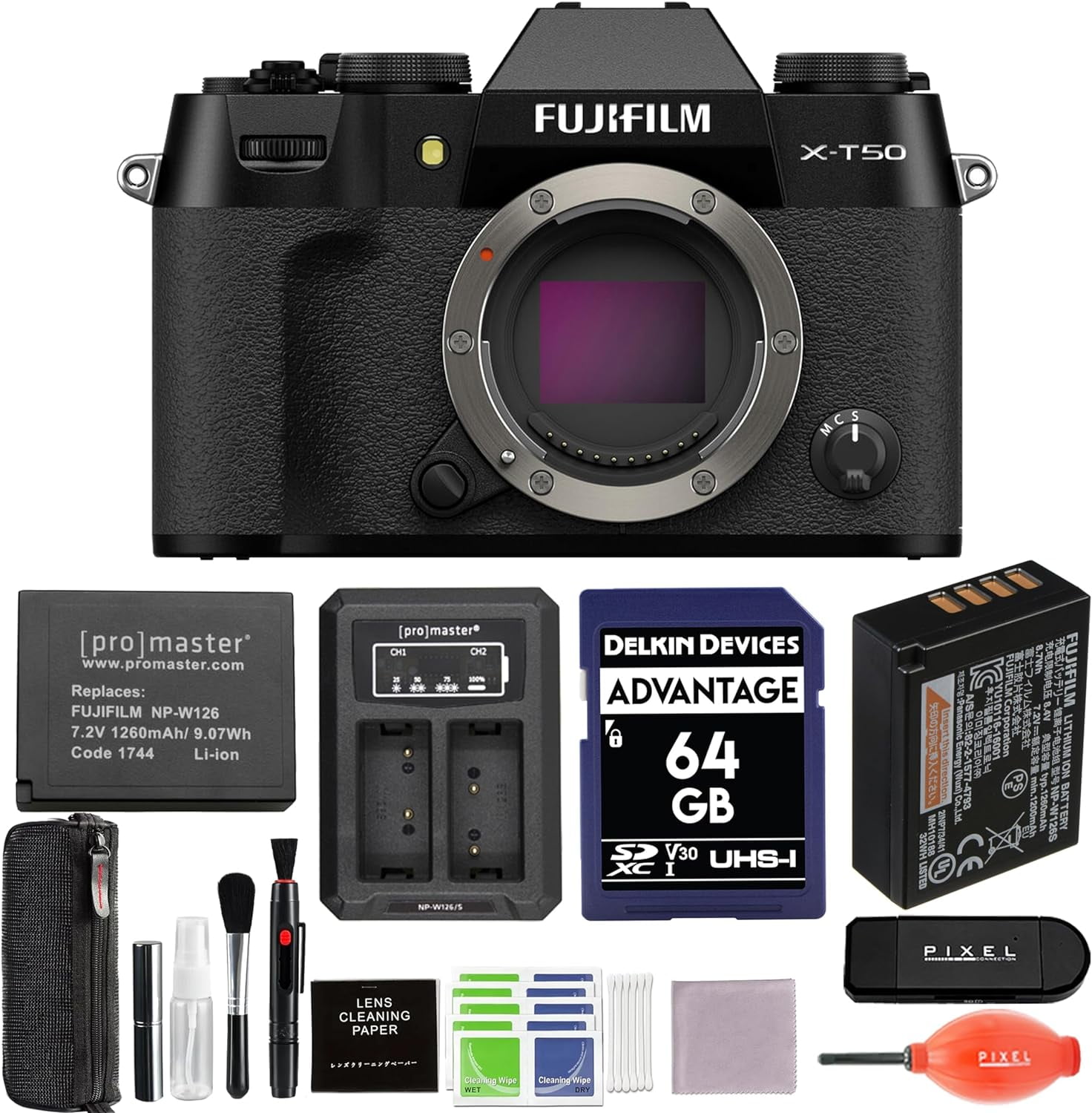 Fujifilm X-T50 Mirrorless Camera (Black) Bundle with Extra Battery, Charger and Advanced ...