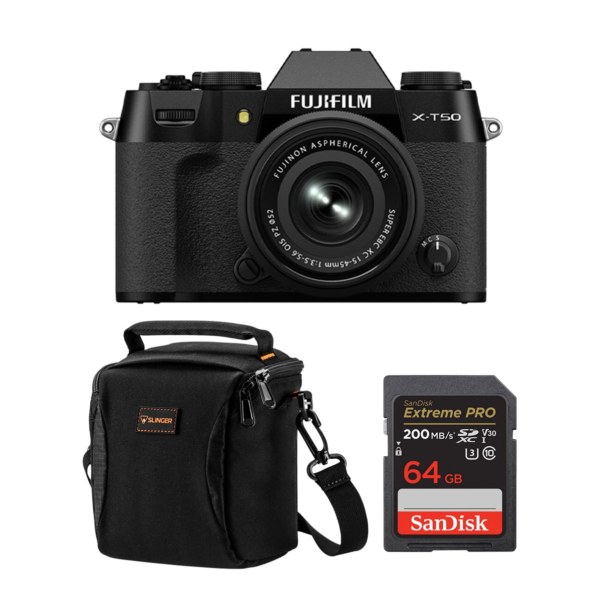 Fujifilm X-T50 Mirrorless Camera, Black with XC 15-45mm f/3.5-5.6 OIS PZ Lens, Bundle with 64GB ...
